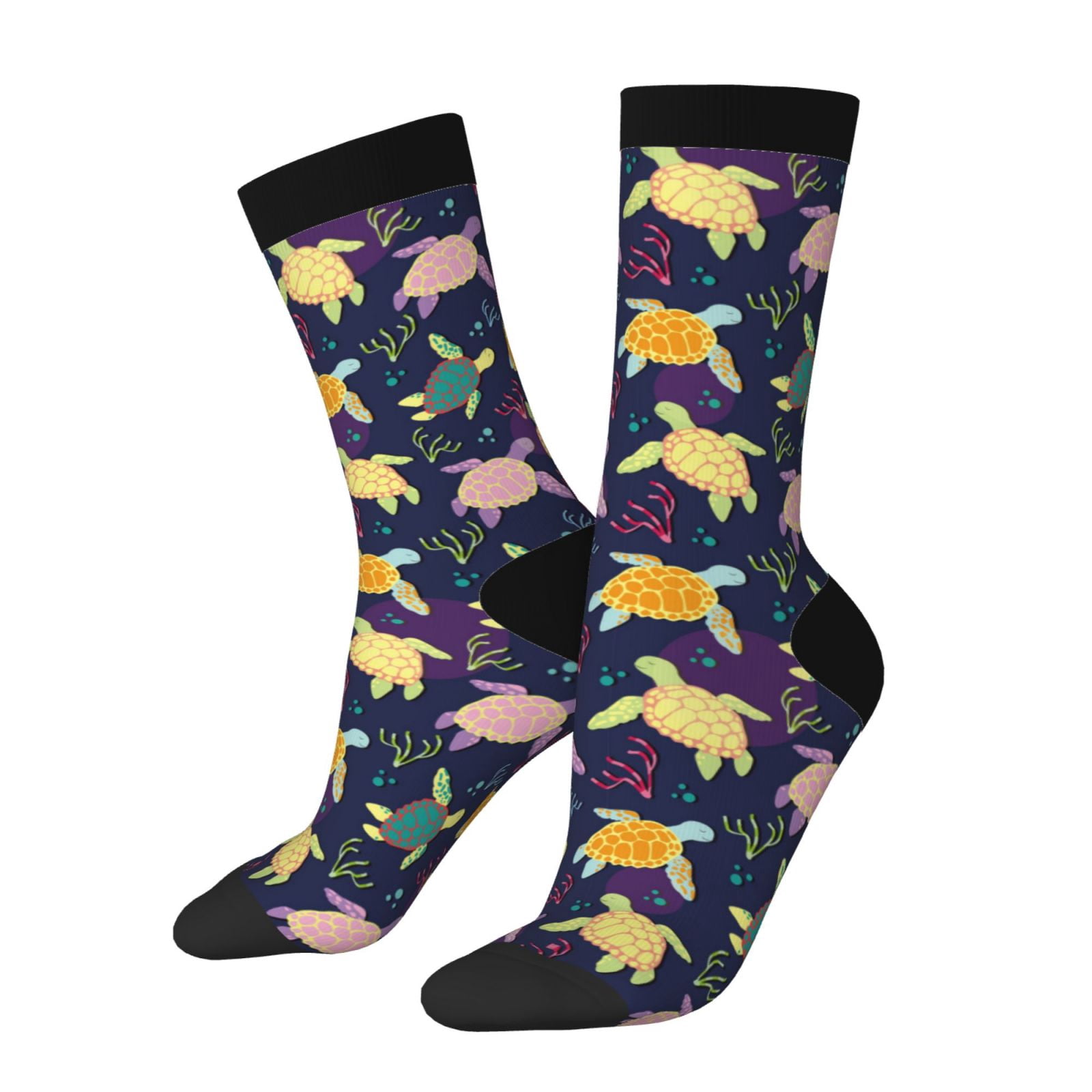 Gukieu Turtle Print Contrast Color Mid-calf Socks, Sweat-wicking ...