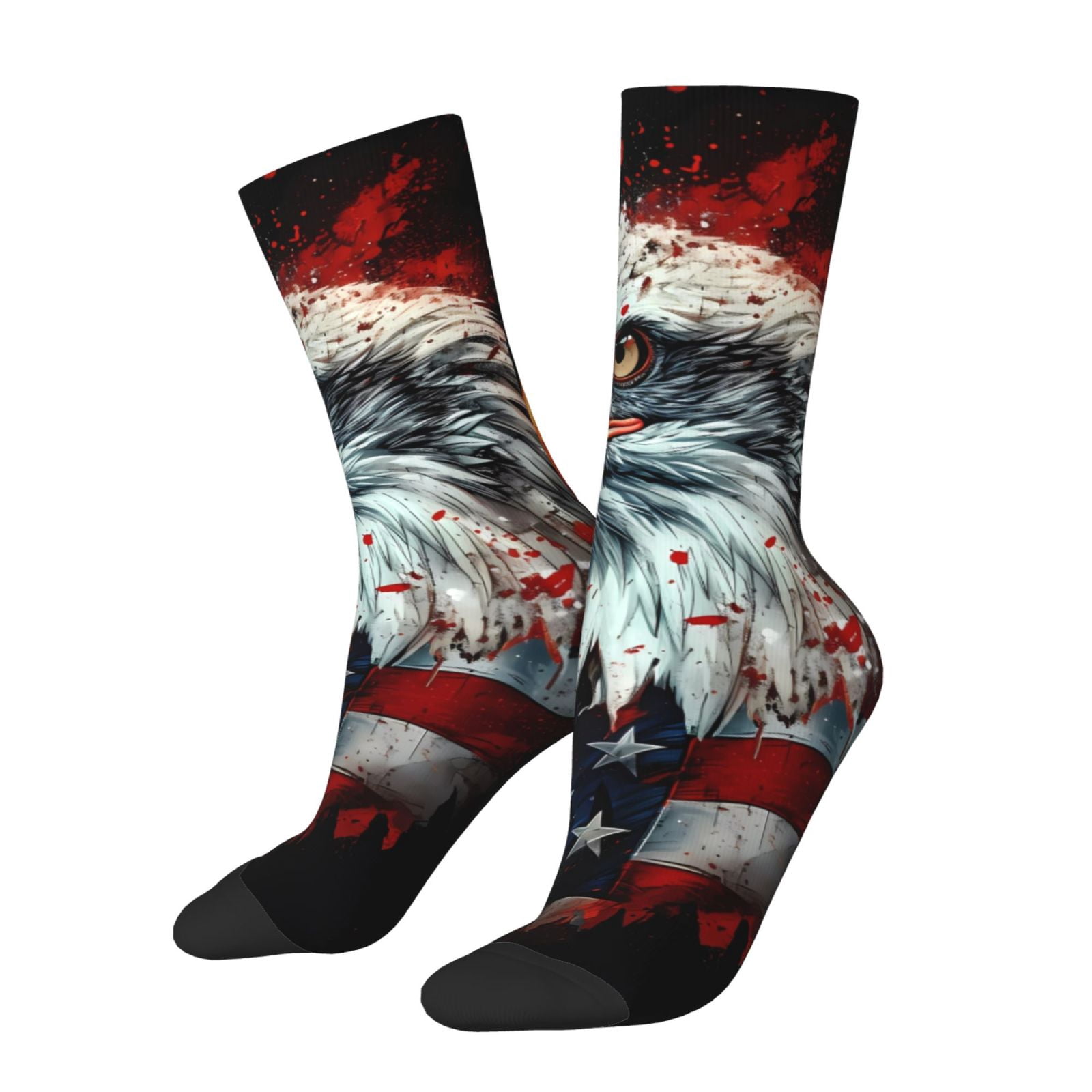 Gukieu USA Bald Eagle Print Contrast Color Mid-calf Socks, Sweat ...