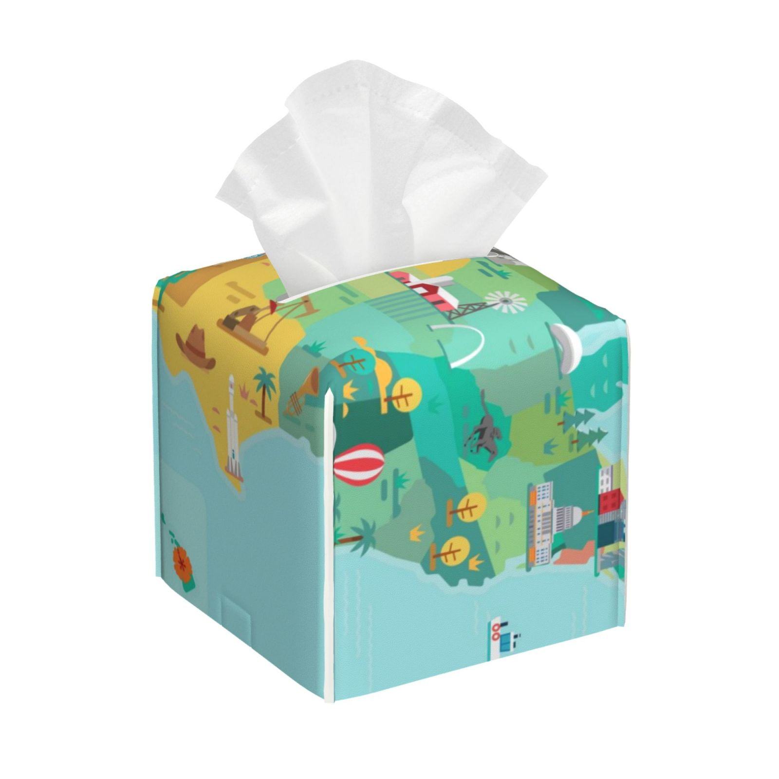 Gukieu USA Tourist Map Print Leather Tissue Box, PVC Waterproof Velcro ...