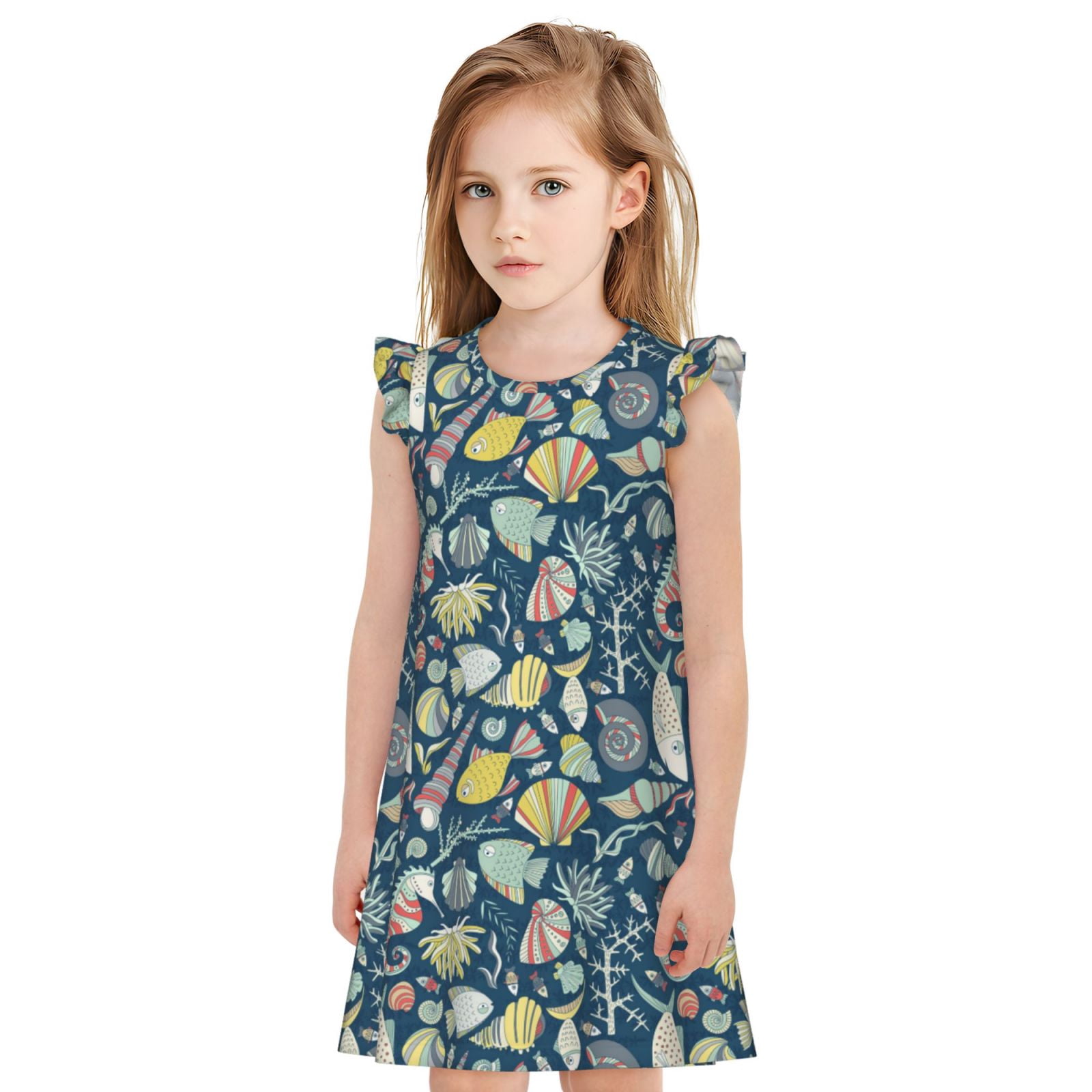 Gukieu Underwater Creature Print Girls' Flying Sleeves Nightdress ...