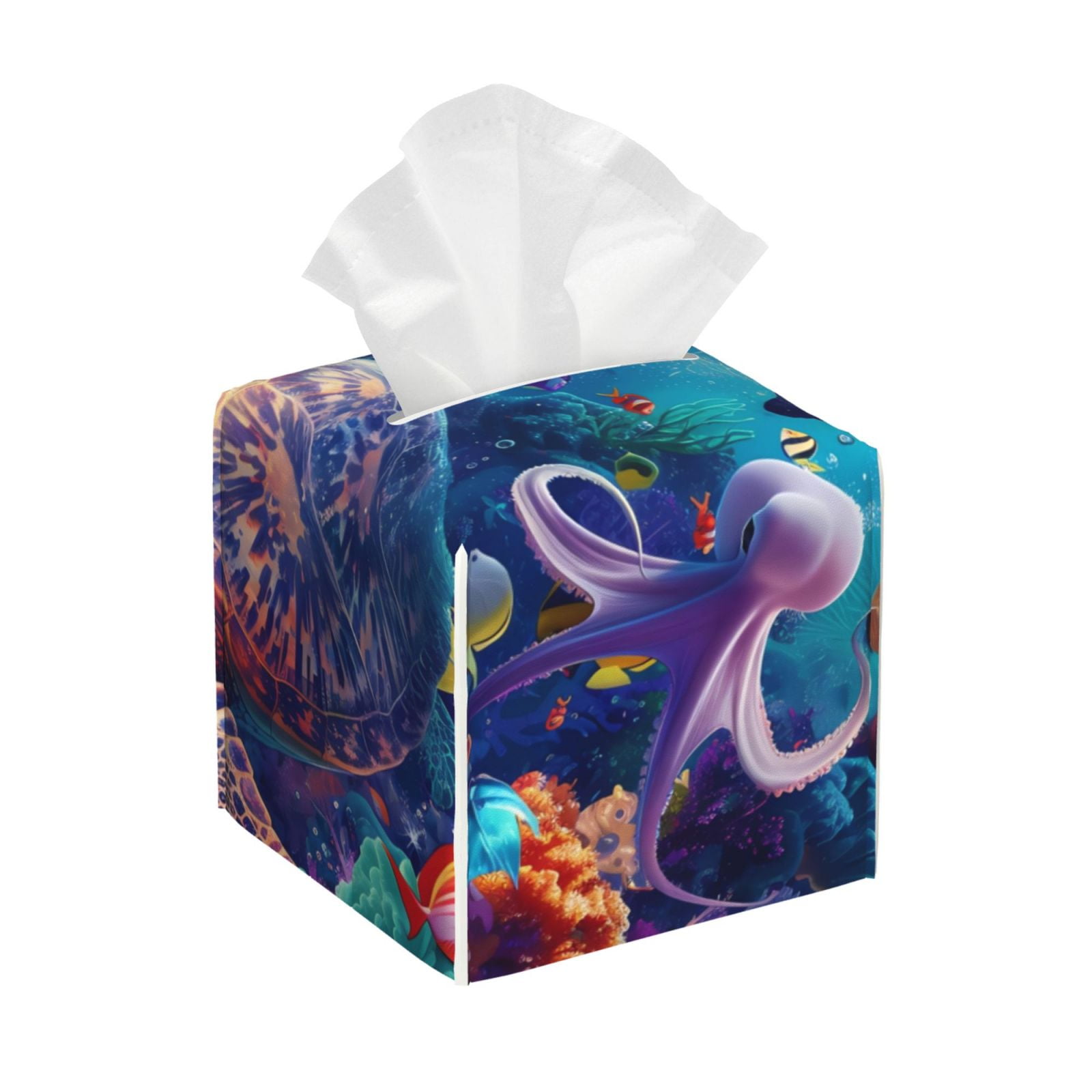 Gukieu Underwater Turtle Dolphin Octopus Print Leather Tissue Box, PVC ...
