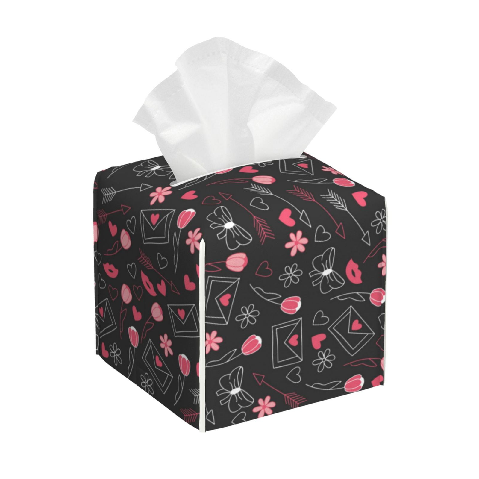 Gukieu Valentine'S Day Print Leather Tissue Box, PVC Waterproof Velcro ...
