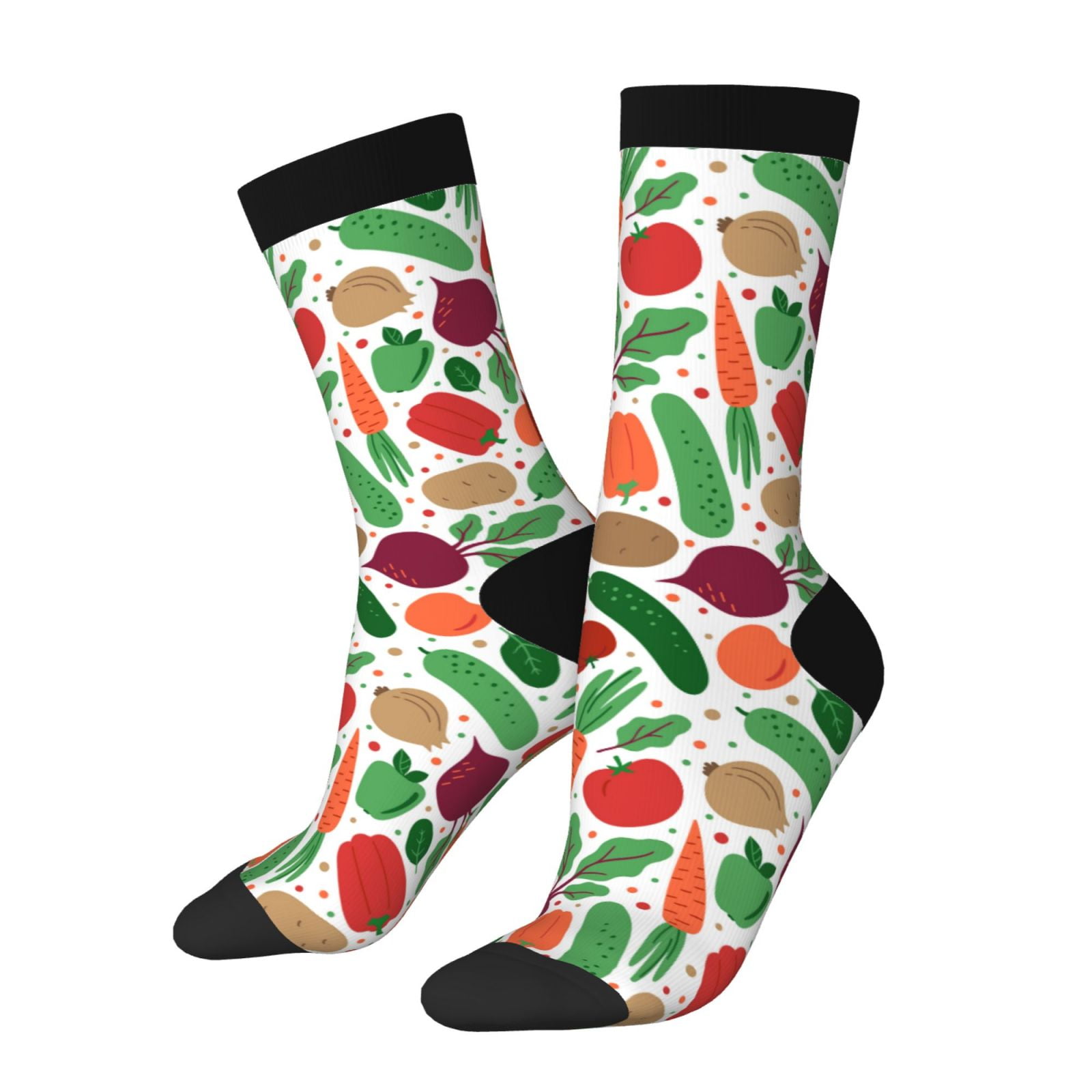 Gukieu Vegetables Print Contrast Color Mid-calf Socks, Sweat-wicking ...