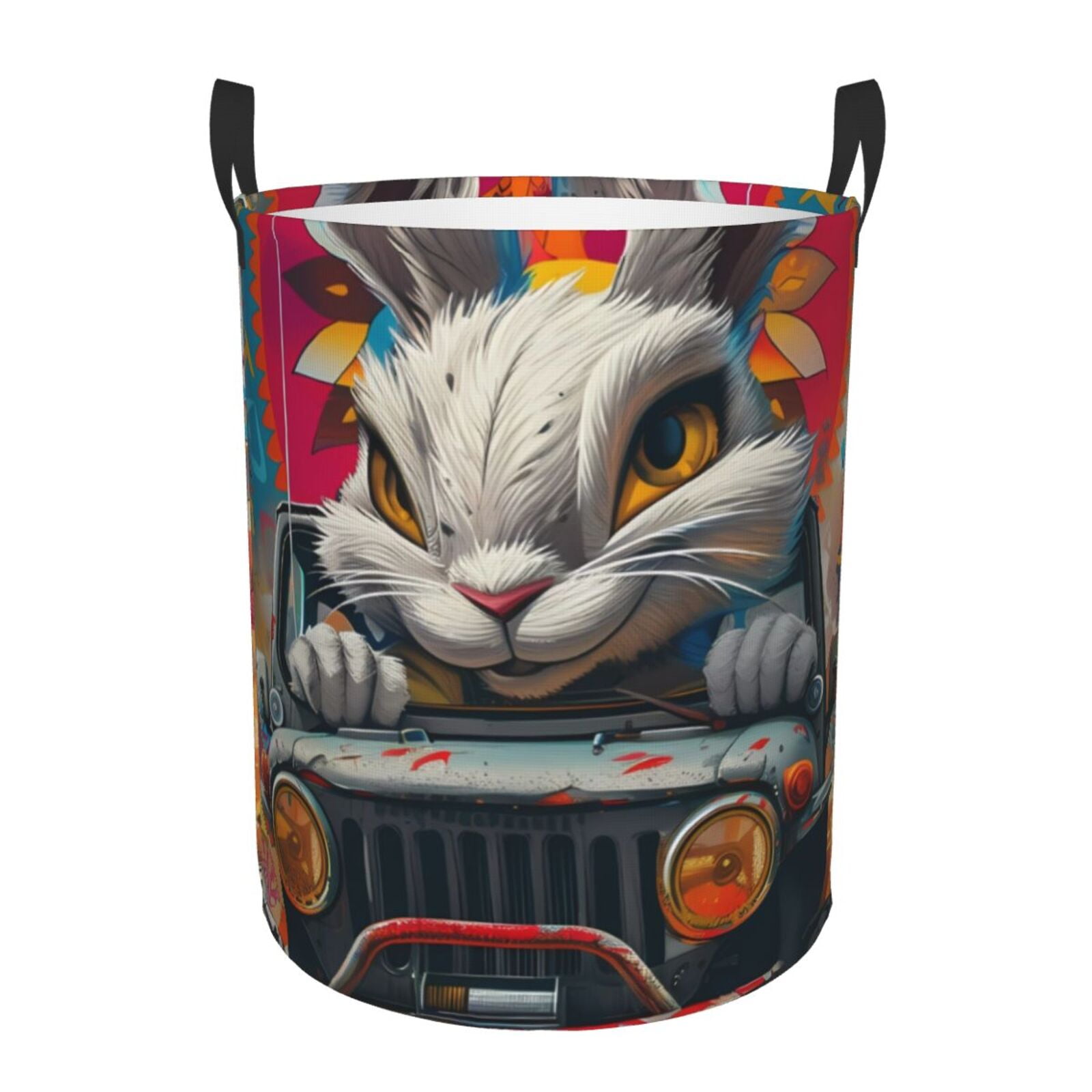 Gukieu Vibrant Bunny Ride Print Round Dirty Clothes Bag, Waterproof ...