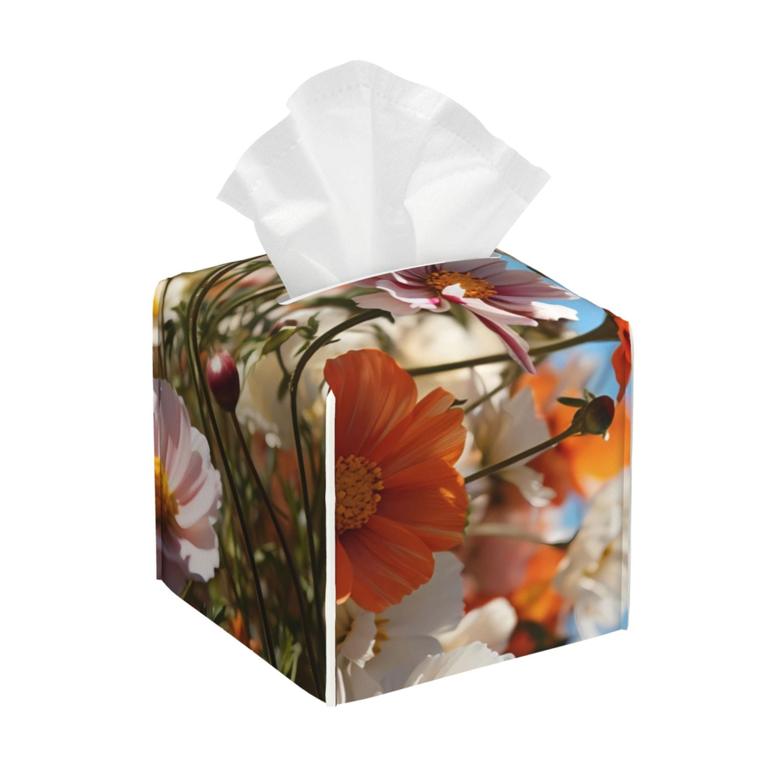 Gukieu Vibrant Field Of Blossoms Print Leather Tissue Box, PVC ...