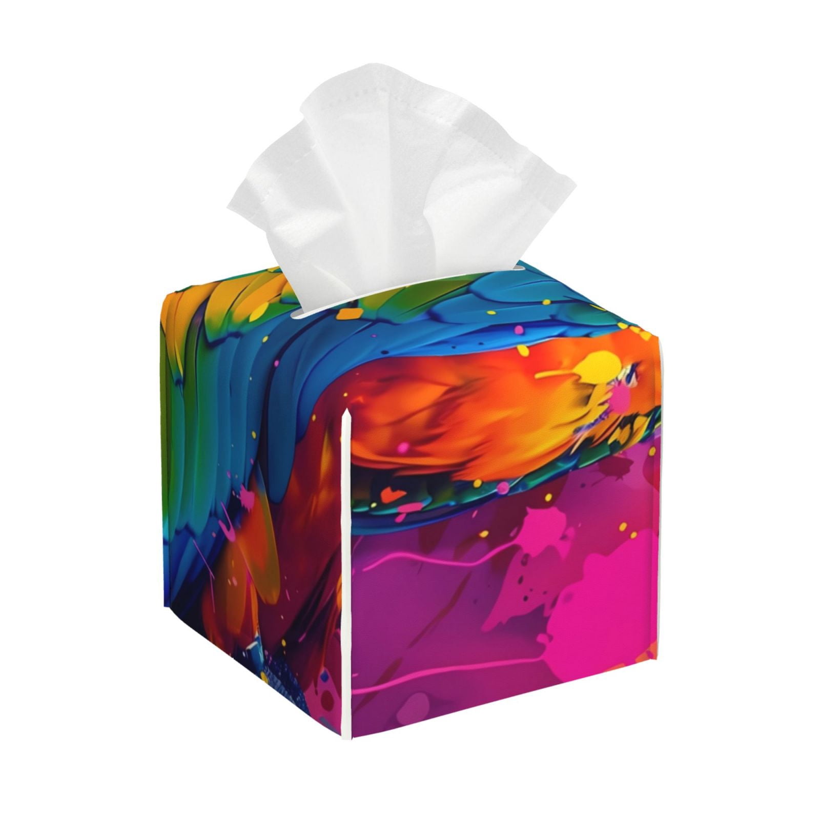 Gukieu Vibrant Parrot Splash Art Print Leather Tissue Box, PVC ...