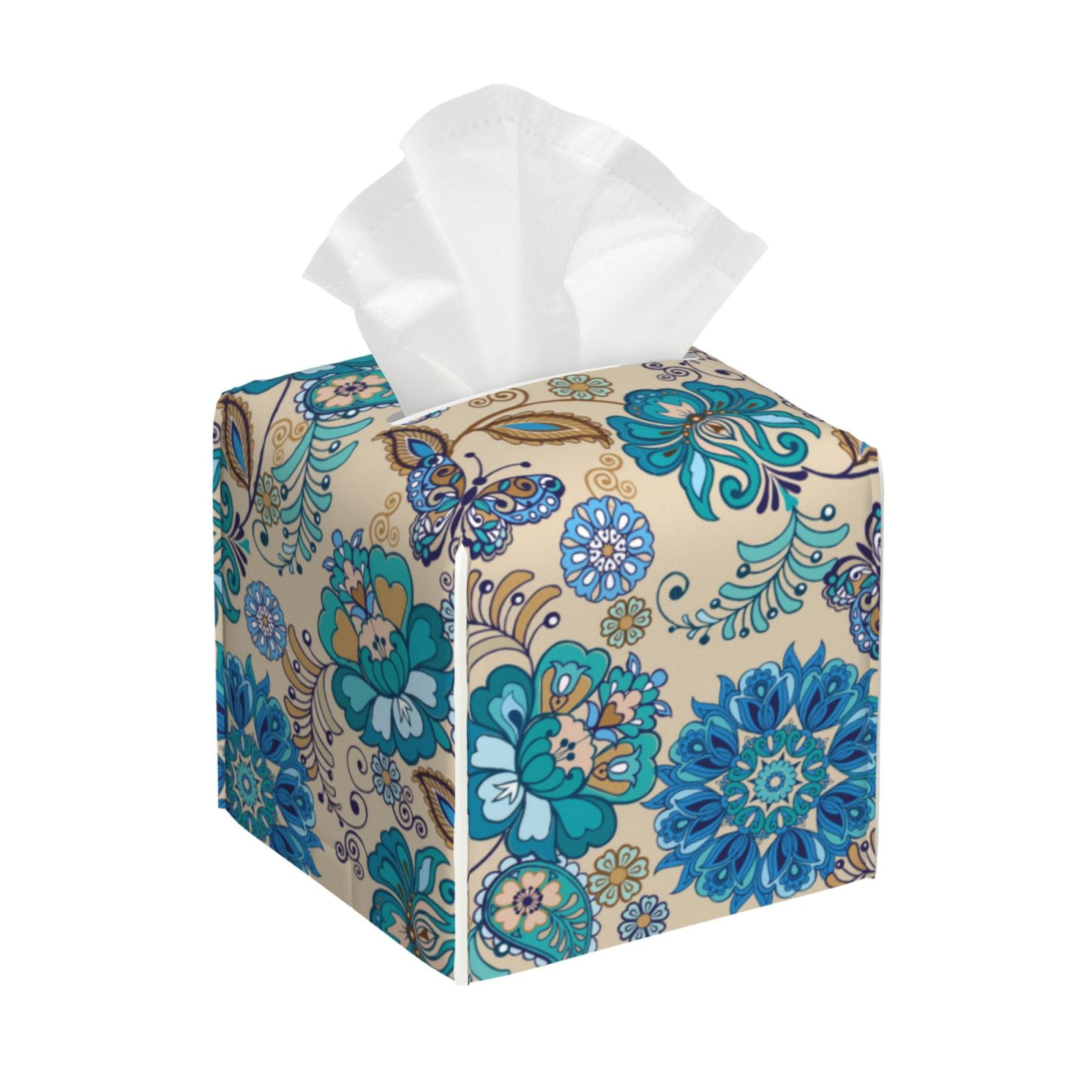 Gukieu Vintage Floral Butterflies Print Leather Tissue Box, PVC ...