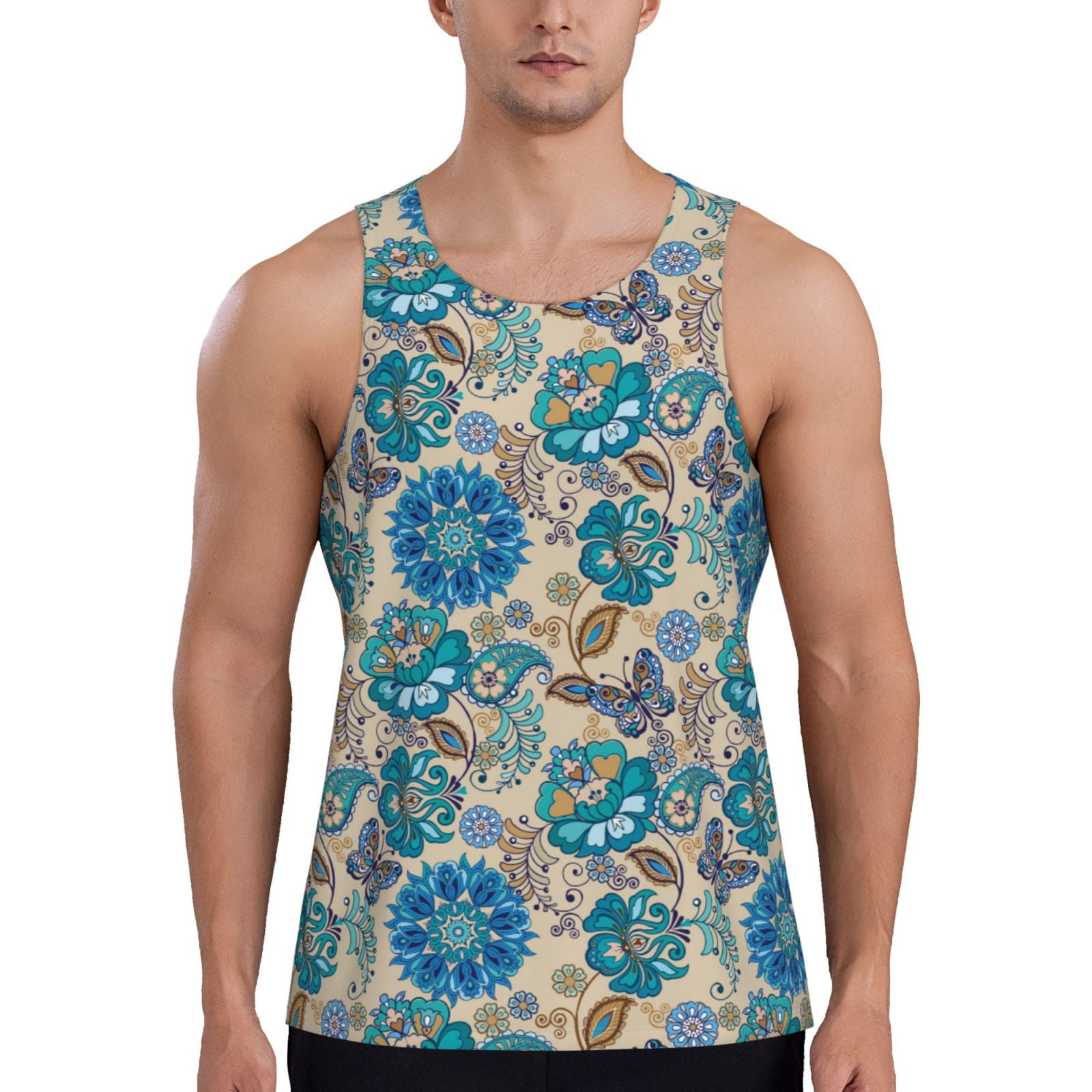 Gukieu Vintage Floral Butterflies Print Men's Quick Dry Fitness Vest ...