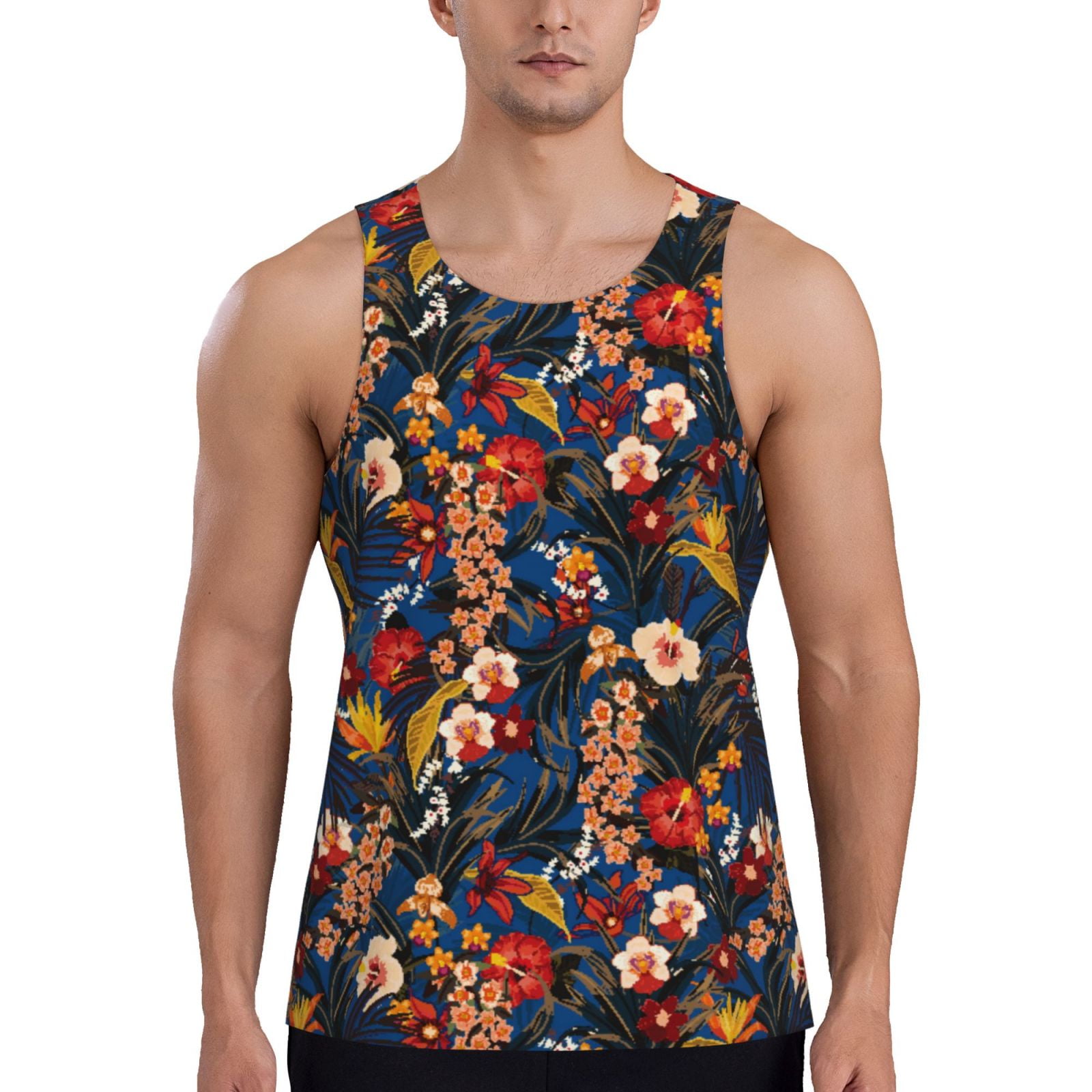 Gukieu Vintage Floral Print Men's Quick Dry Fitness Vest, Round Neck ...