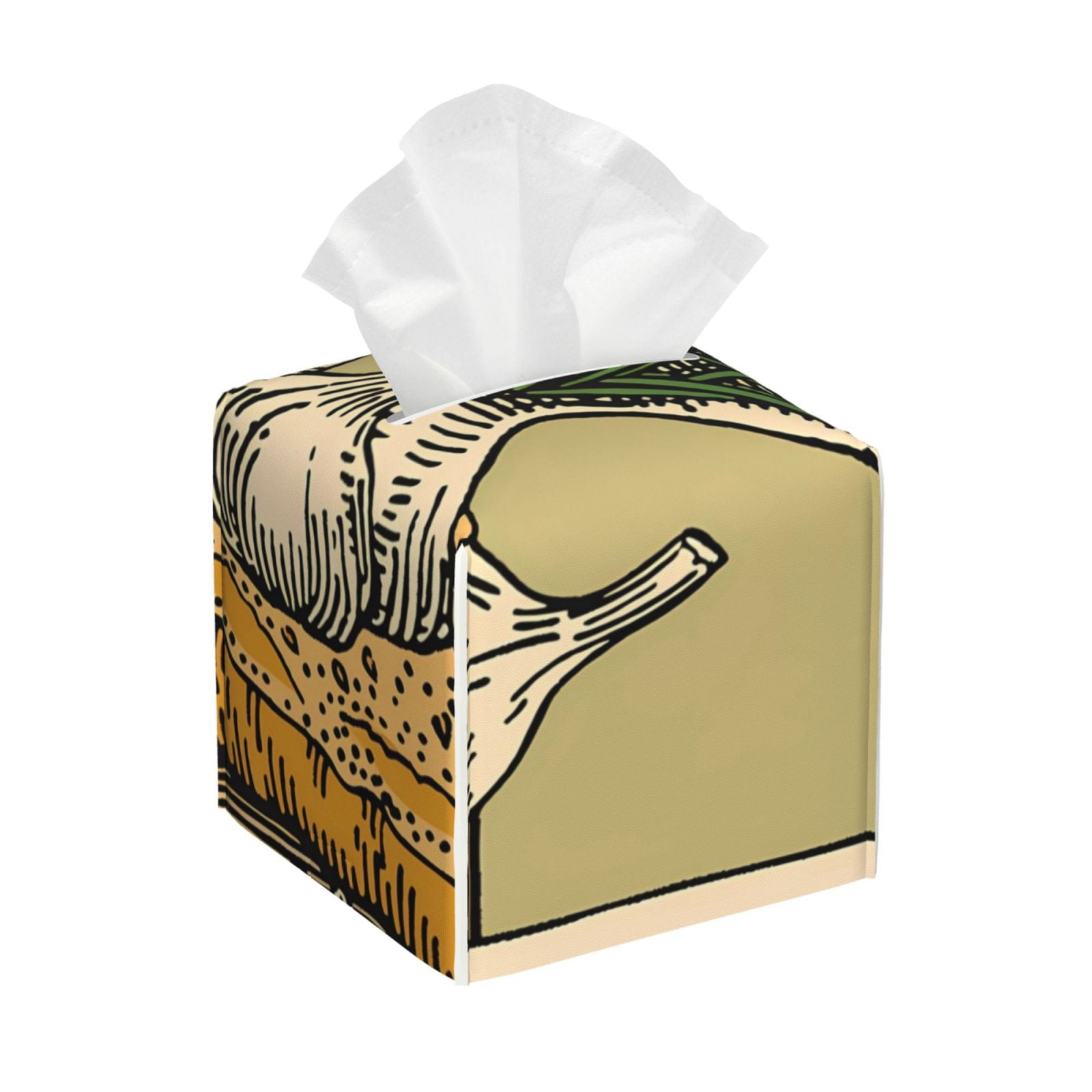 Gukieu Vintage Garlic Bread Illustration Print Leather Tissue Box, PVC ...