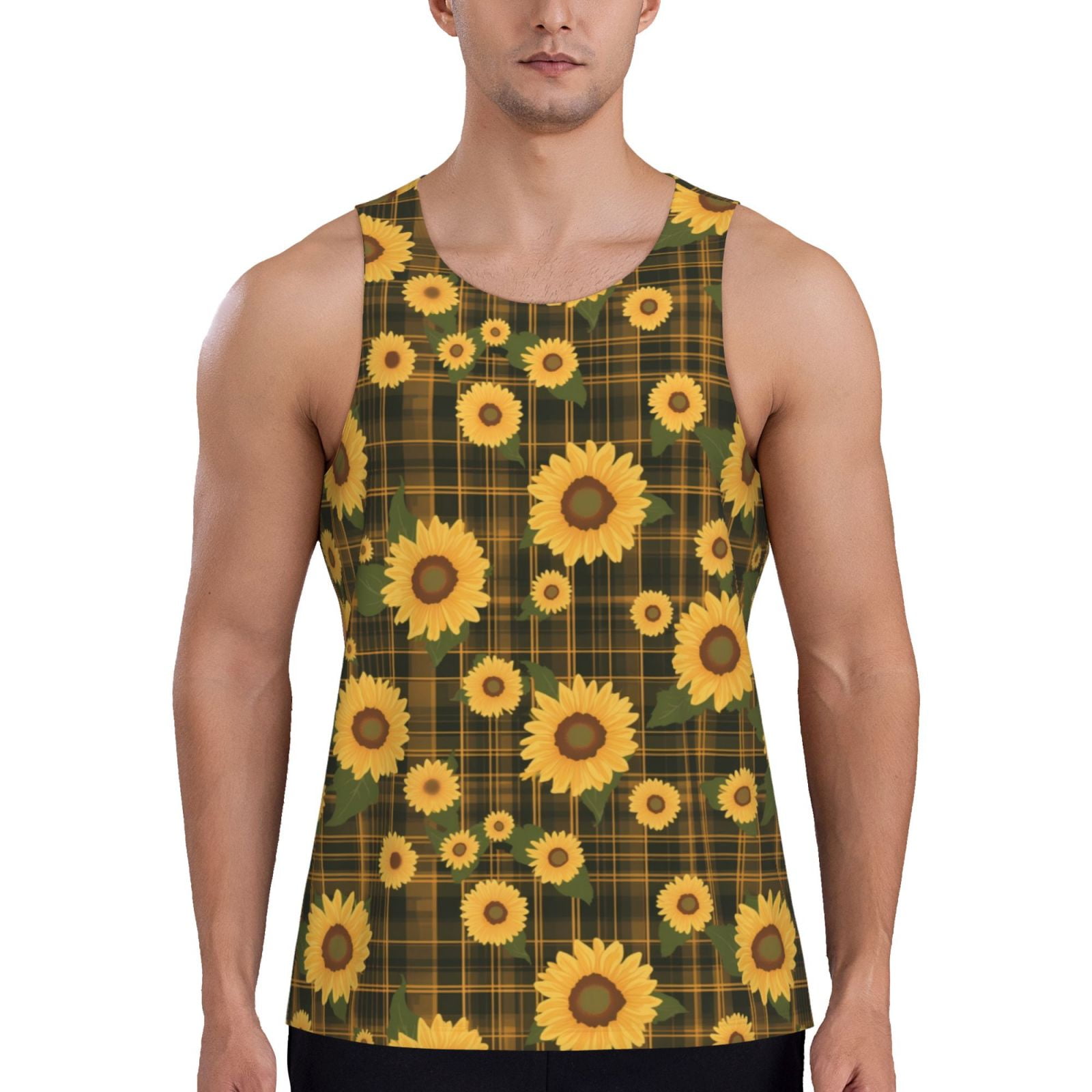 Gukieu Vintage Plaid Sunflower Print Men's Quick Dry Fitness Vest ...