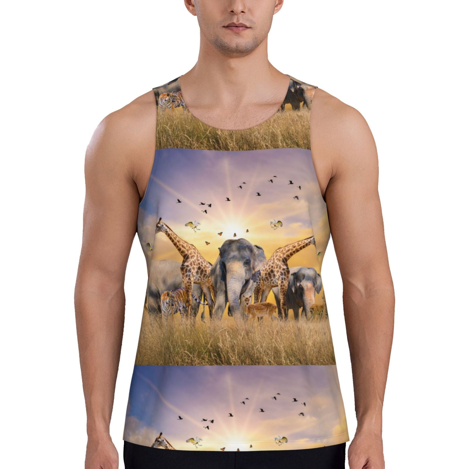 Gukieu Vintage Wildlife Protection Print Men's Quick Dry Fitness Vest ...