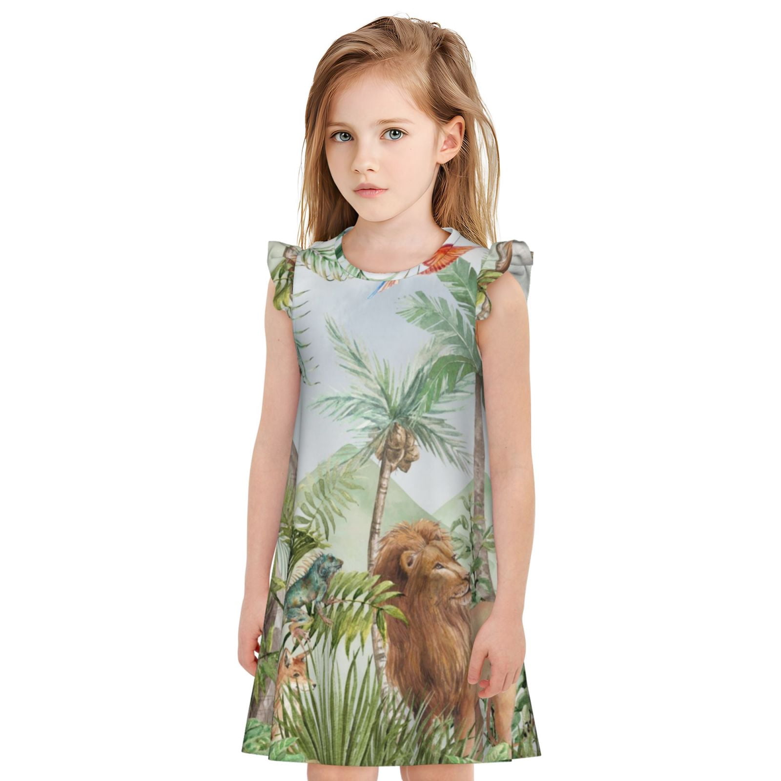 Gukieu Watercolor African Animals Wildlife Print Girls' Flying Sleeves ...