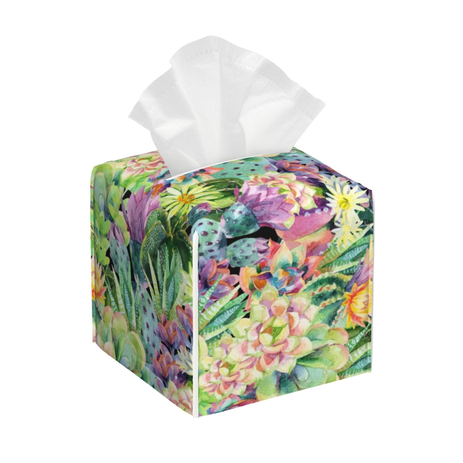 Gukieu Watercolor Blooming Cactus Print Leather Tissue Box, PVC ...