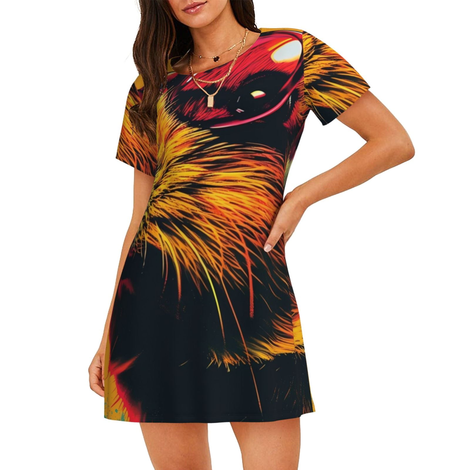 Gukieu Watercolor Glasses Guinea Pig Print Women's Nightgown, A-line ...