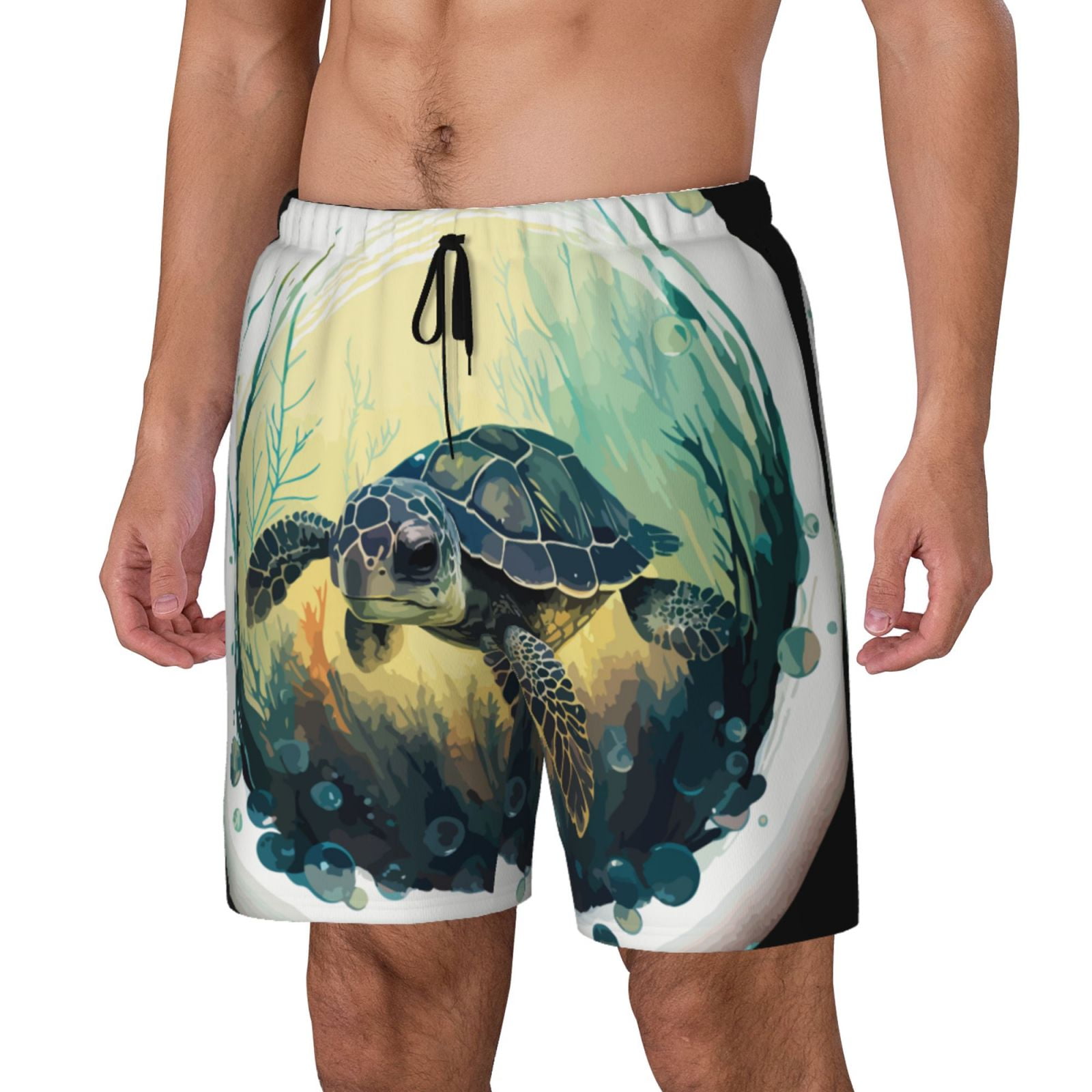 Gukieu Watercolor Turtle3 Print Men's Double Layer Sports Swim Trunks ...