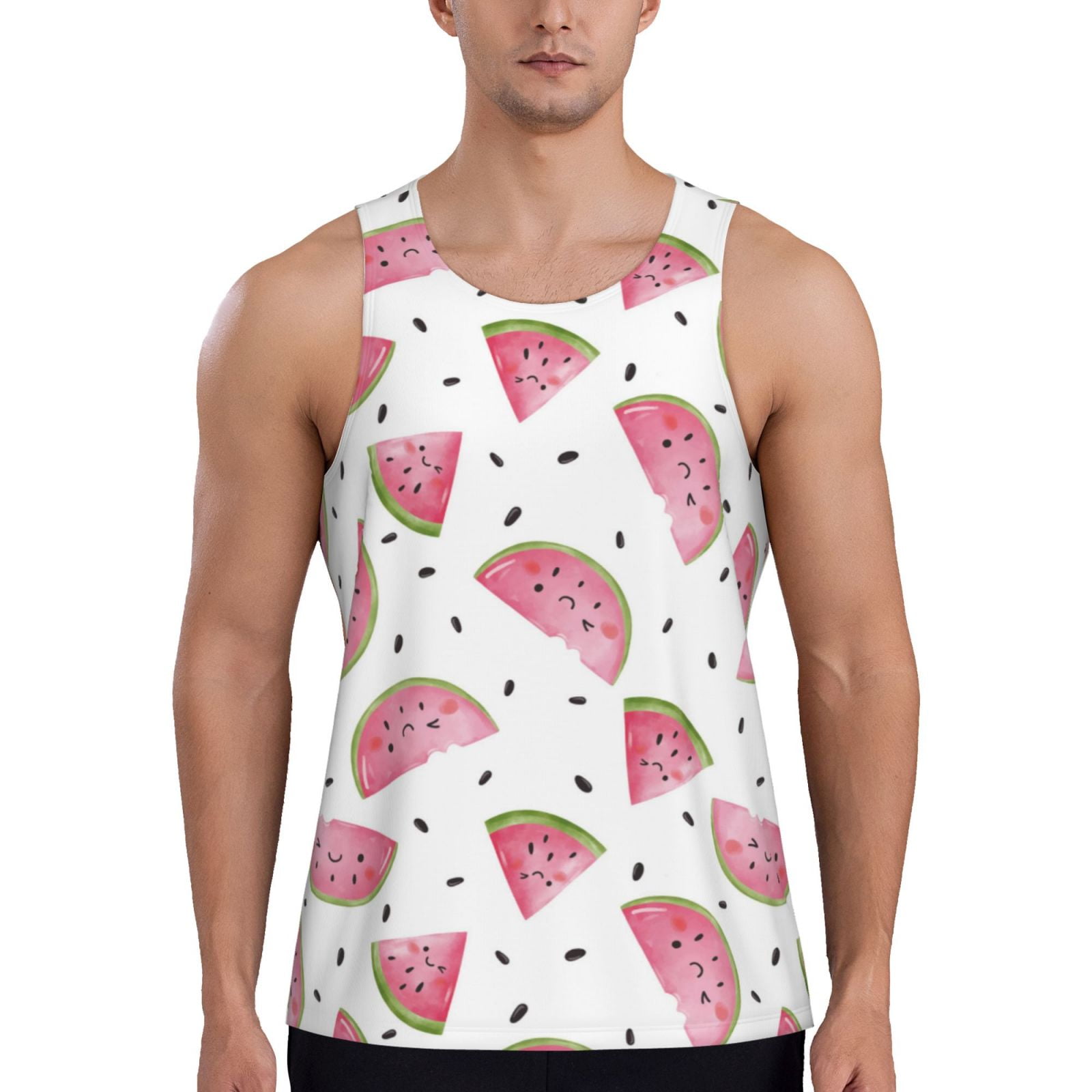 Gukieu Watermelon Print Men's Quick Dry Fitness Vest, Round Neck ...