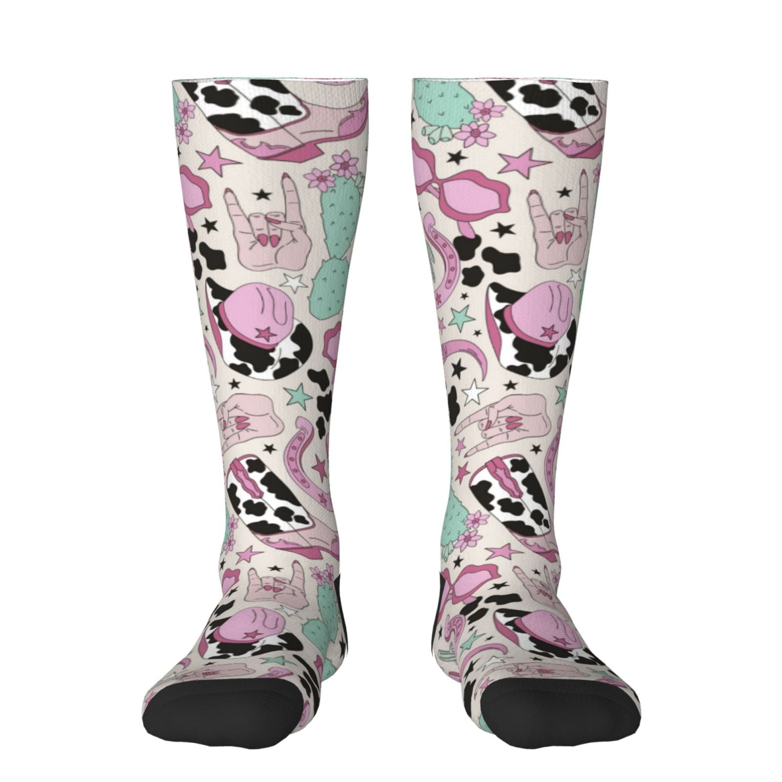 Gukieu West Cowgirl Disco Print Contrast Color Stockings, Elastic Sports Socks Warm Socks ...