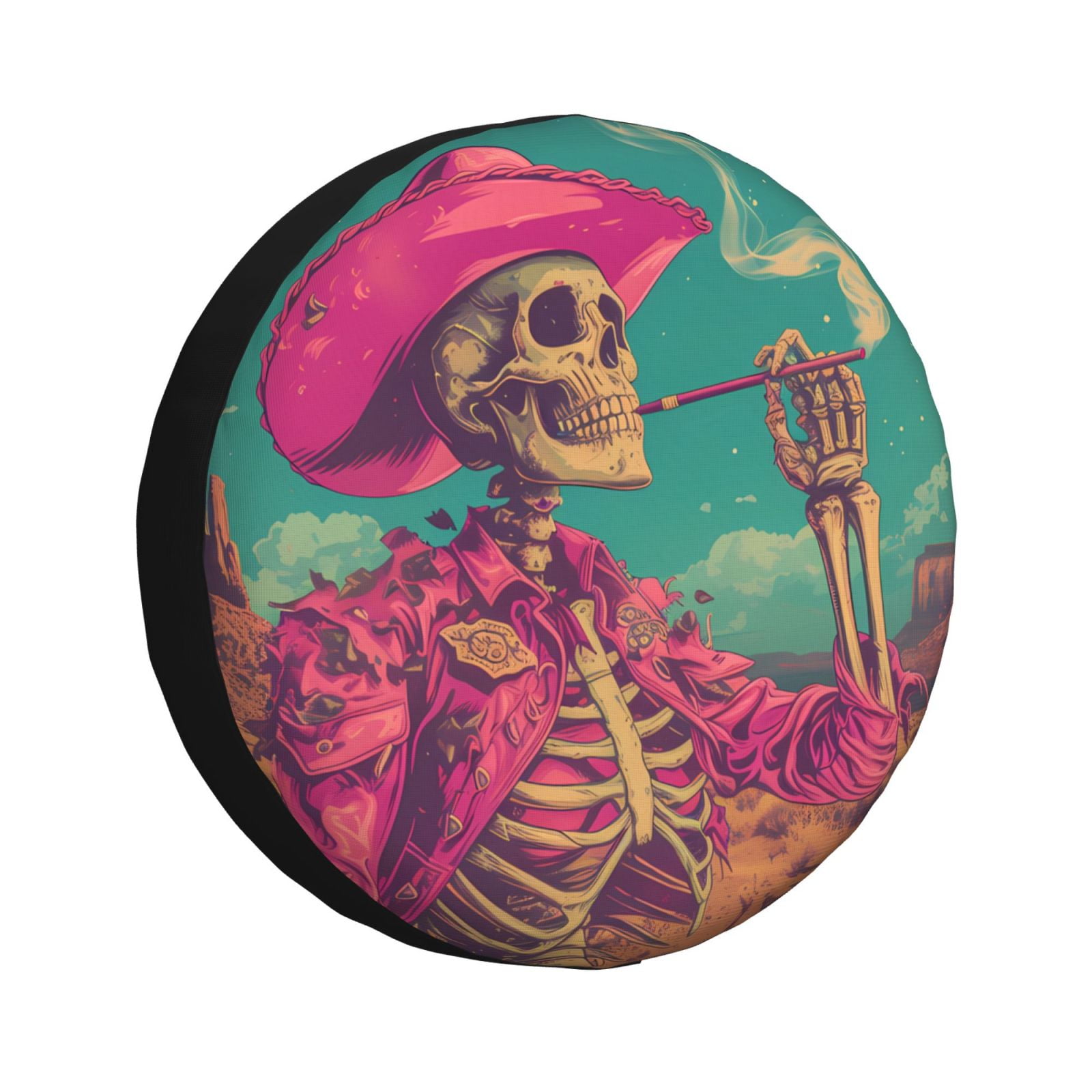 Gukieu Western Desert Skull Cowboy (2) Print Car Tire Cover, Adjustable Waterproof and Dustproof ...