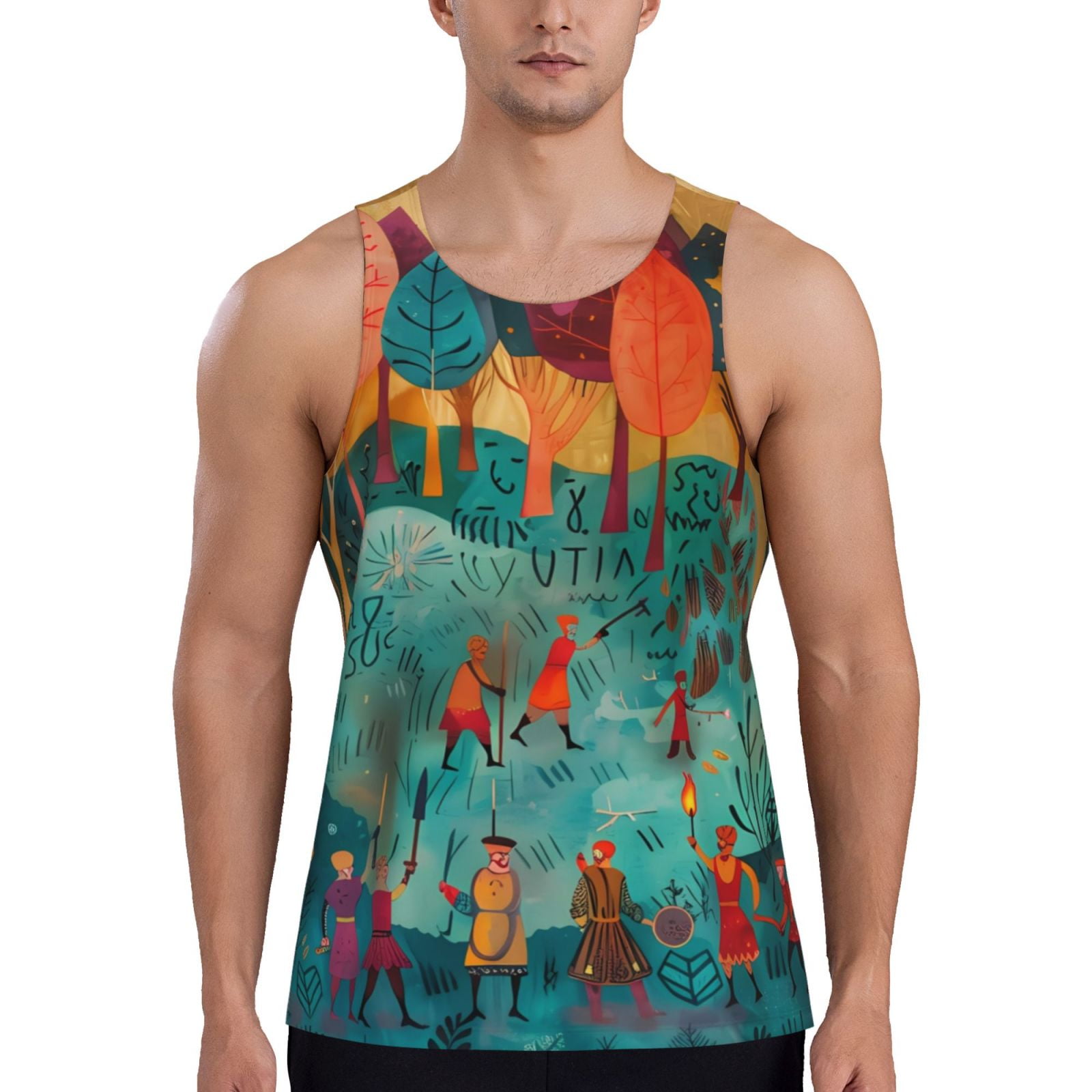 Gukieu Whimsical Forest Scene Print Men's Quick Dry Fitness Vest, Round ...