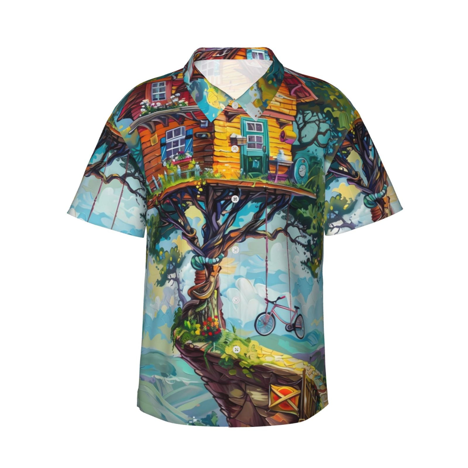 Gukieu Whimsical Treehouse Painting Print Men's Short-sleeved Shirts ...