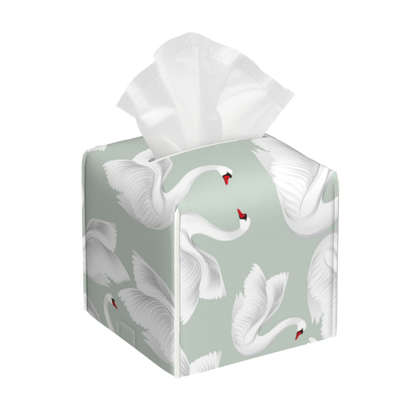 Gukieu White Birds Print Leather Tissue Box, PVC Waterproof Velcro ...