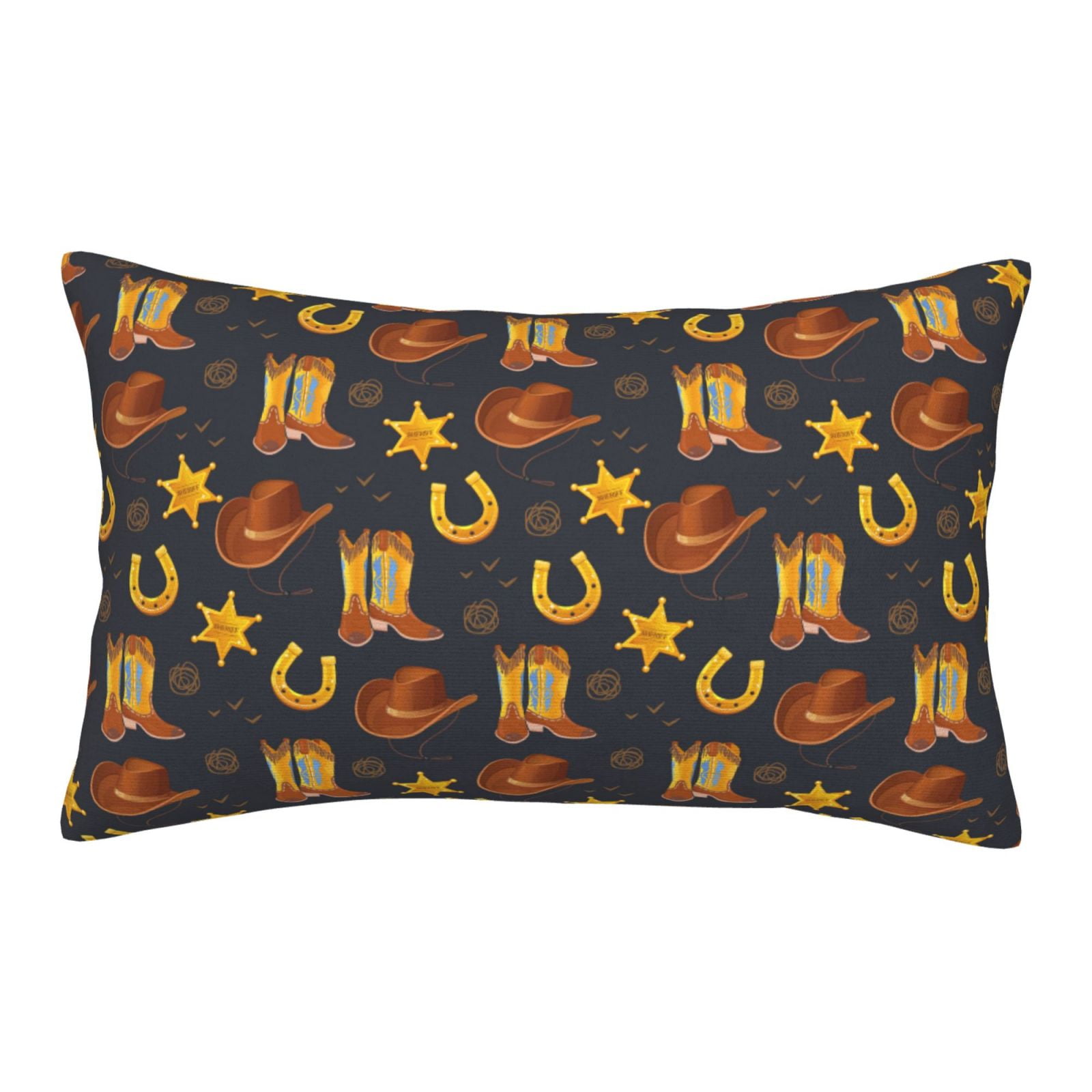 Gukieu Wild West Golden Horseshoe Print Plush Pillow Cover, Hidden ...