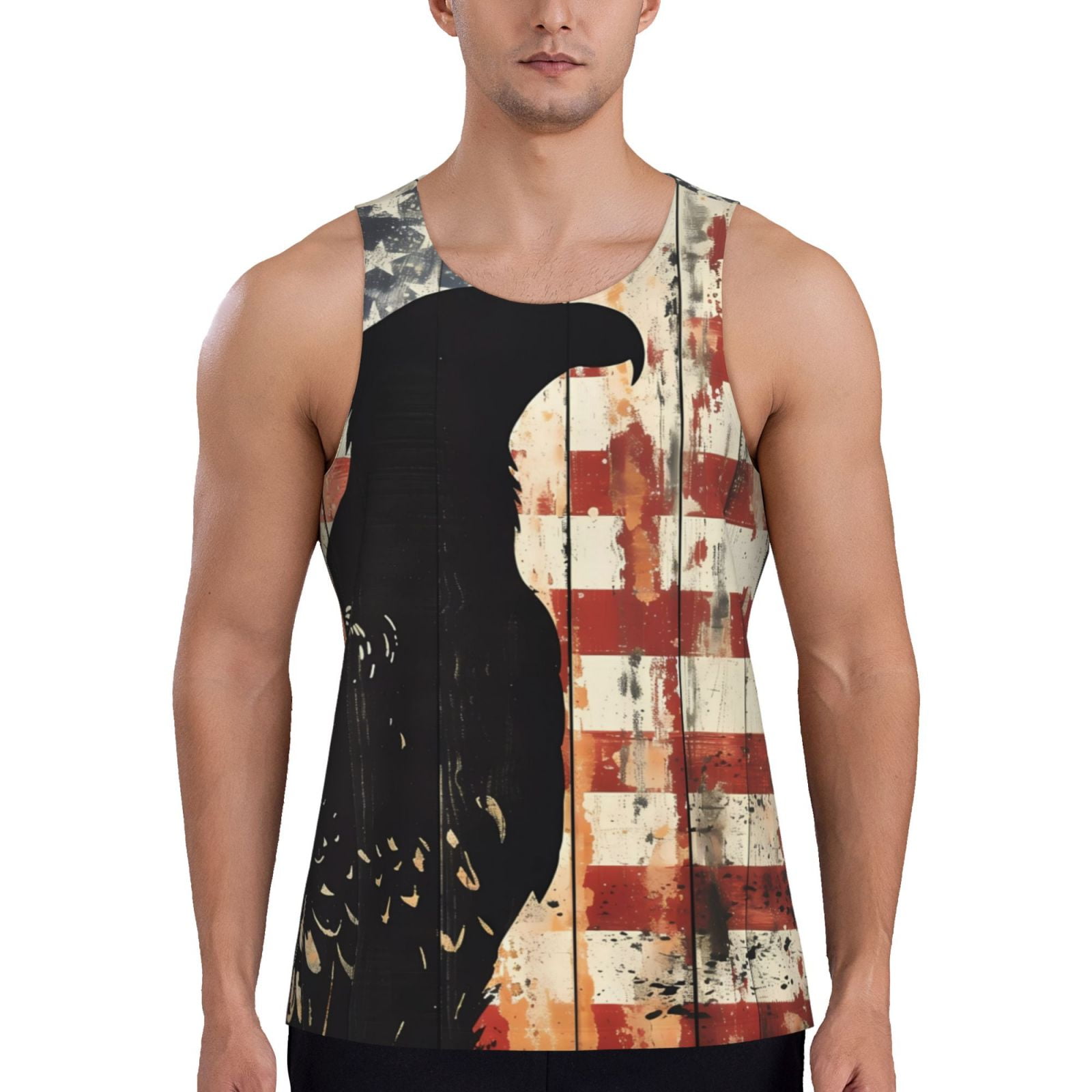 Gukieu Wood Grain Bald Eagle Print Men's Quick Dry Fitness Vest, Round ...