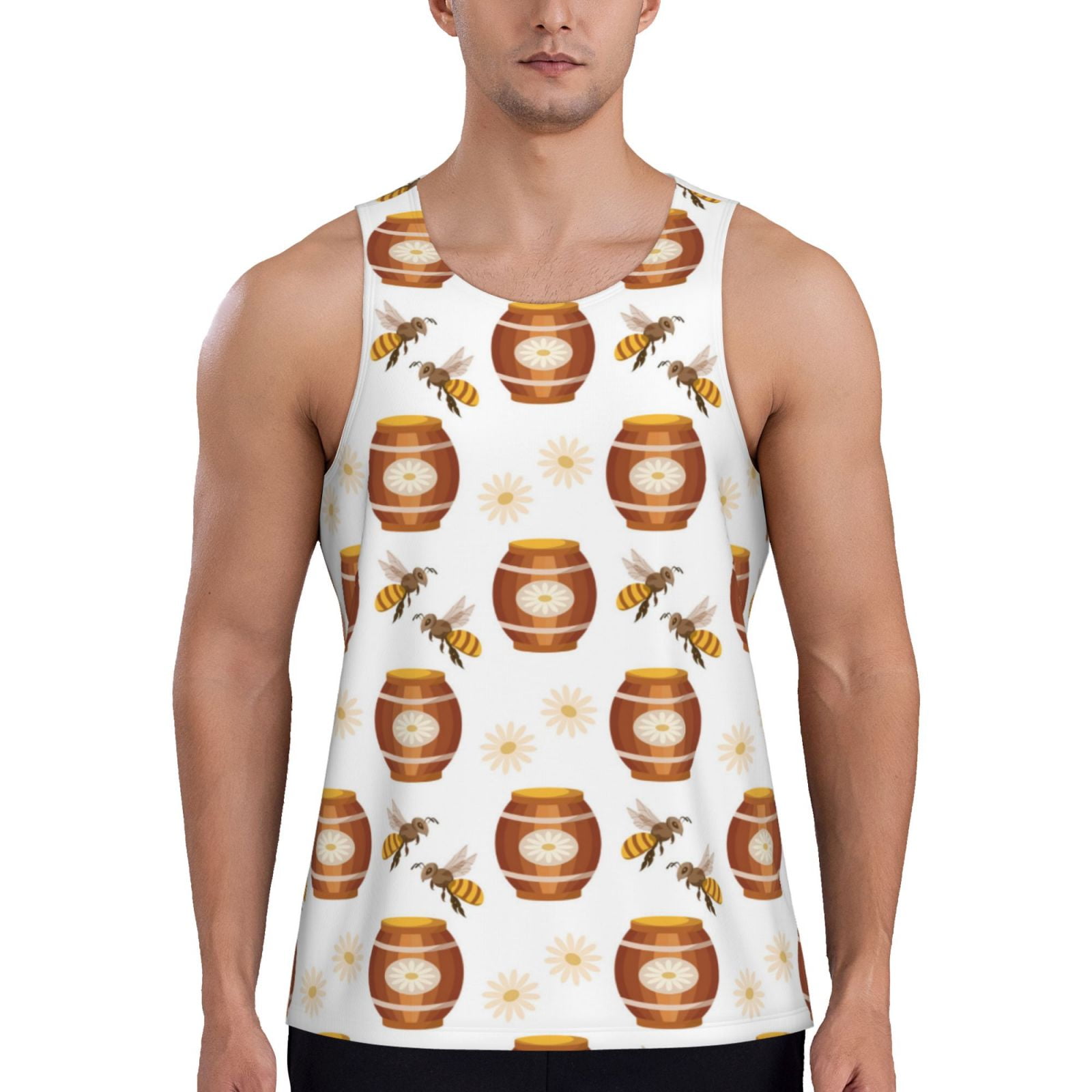 Gukieu Wooden Barrels With Honey Print Men's Quick Dry Fitness Vest ...