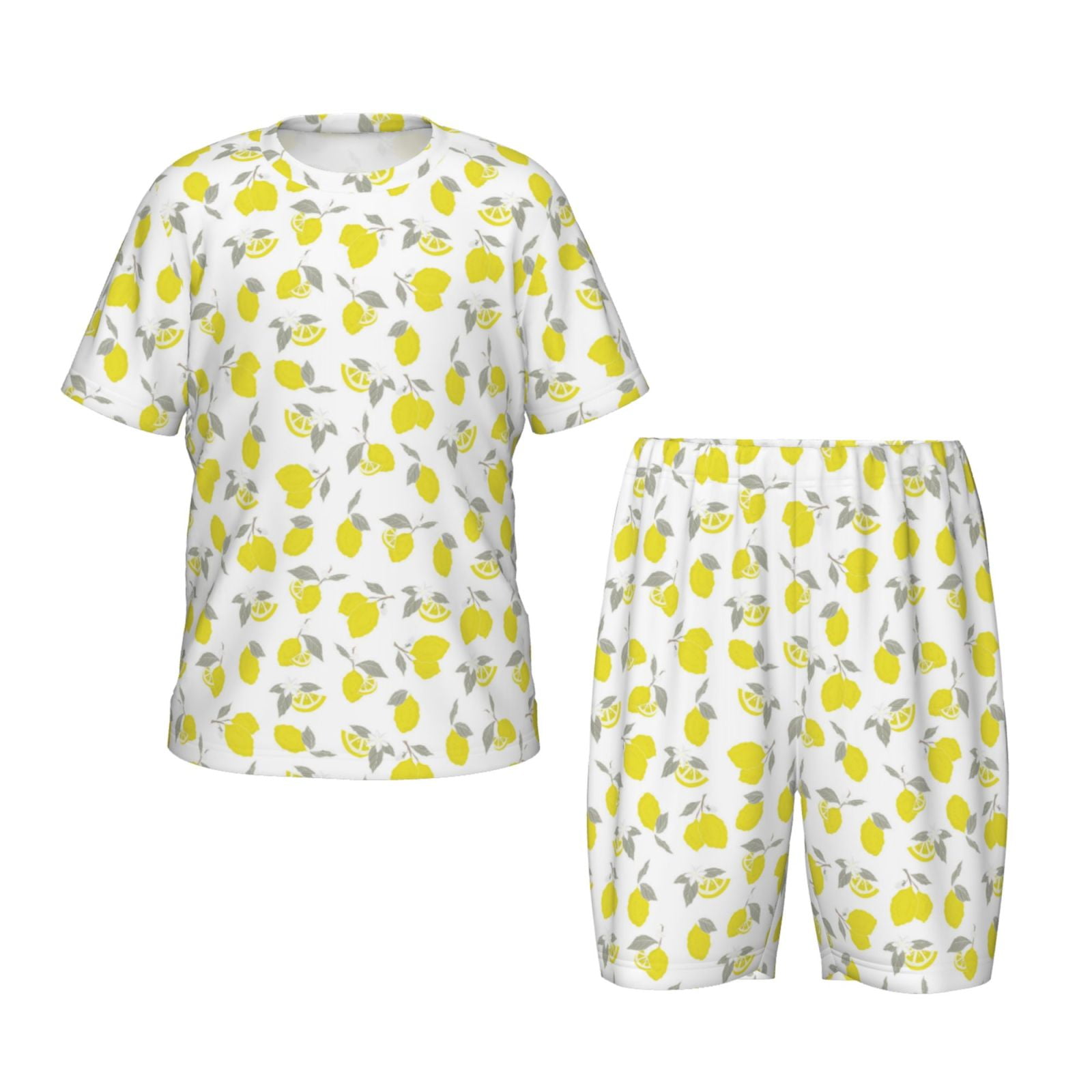 Gukieu Yellow Lemon Leaves Print Children's Pajamas Set, Elastic Waist ...