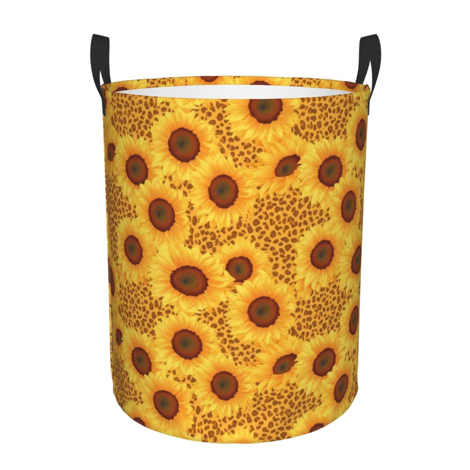 Gukieu Yellow Leopard Print Sunflower Print Round Dirty Clothes Bag ...