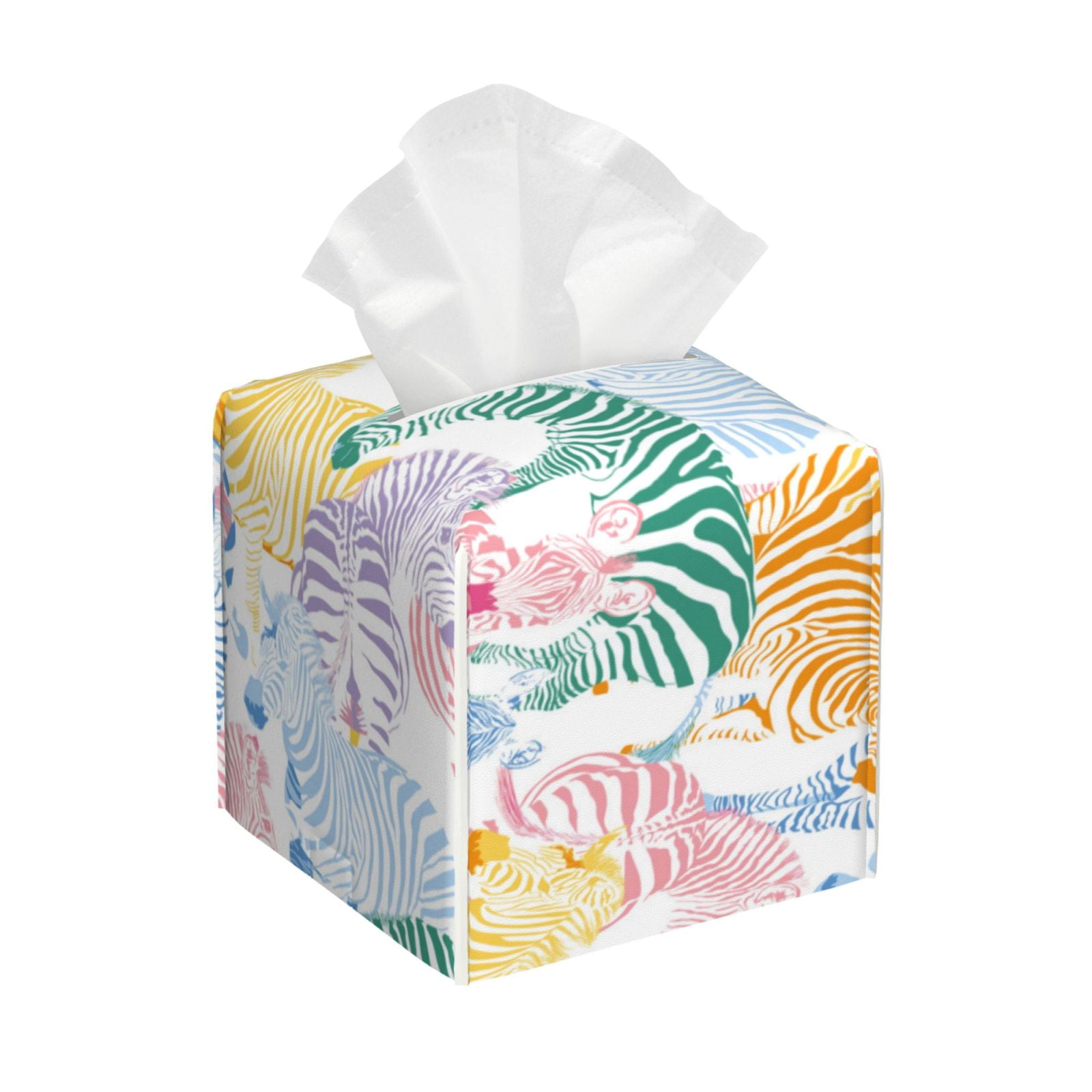 Gukieu Zebra Colourful Print Leather Tissue Box, PVC Waterproof Velcro ...