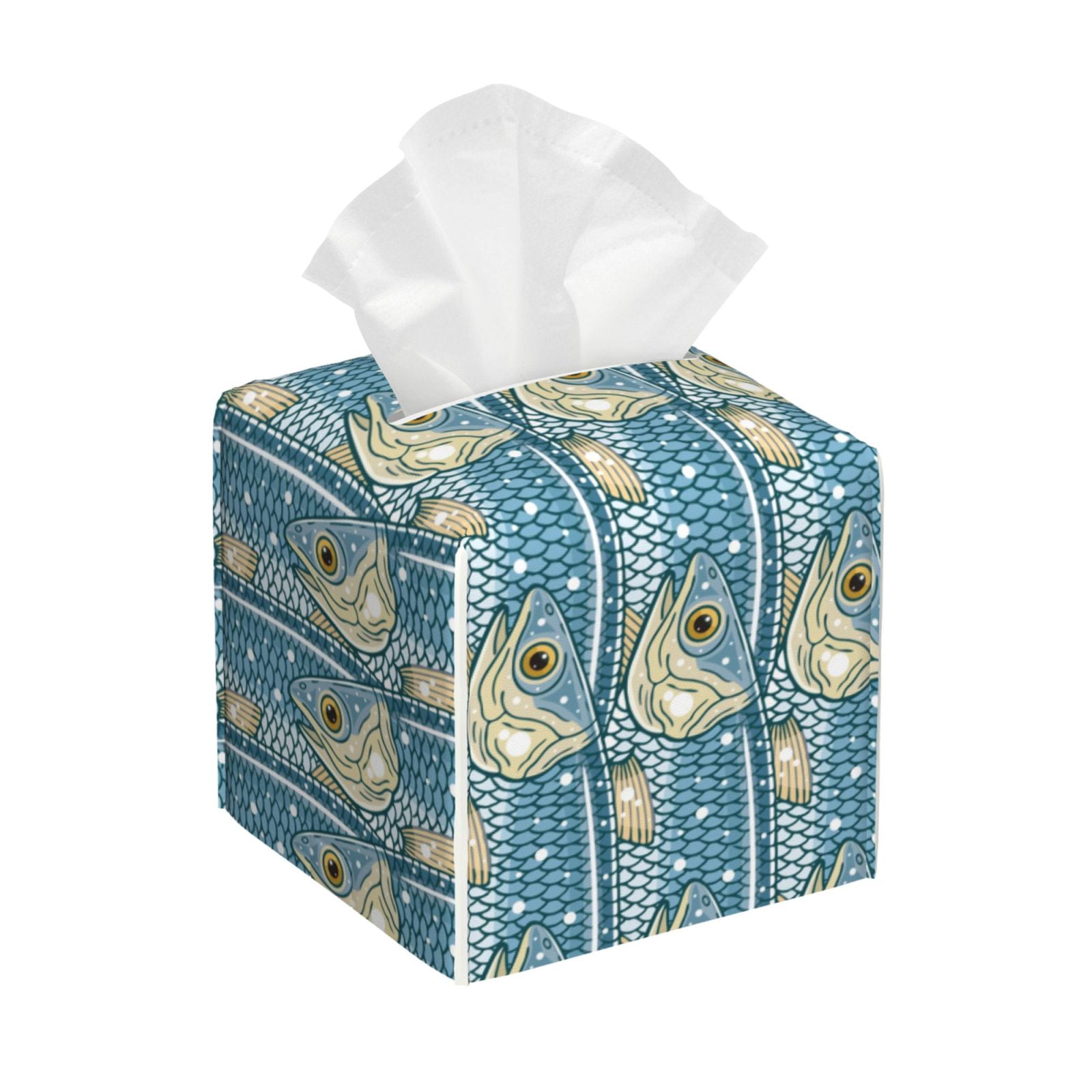 Gukieu anchovy Print Leather Tissue Box, PVC Waterproof Velcro Opening ...