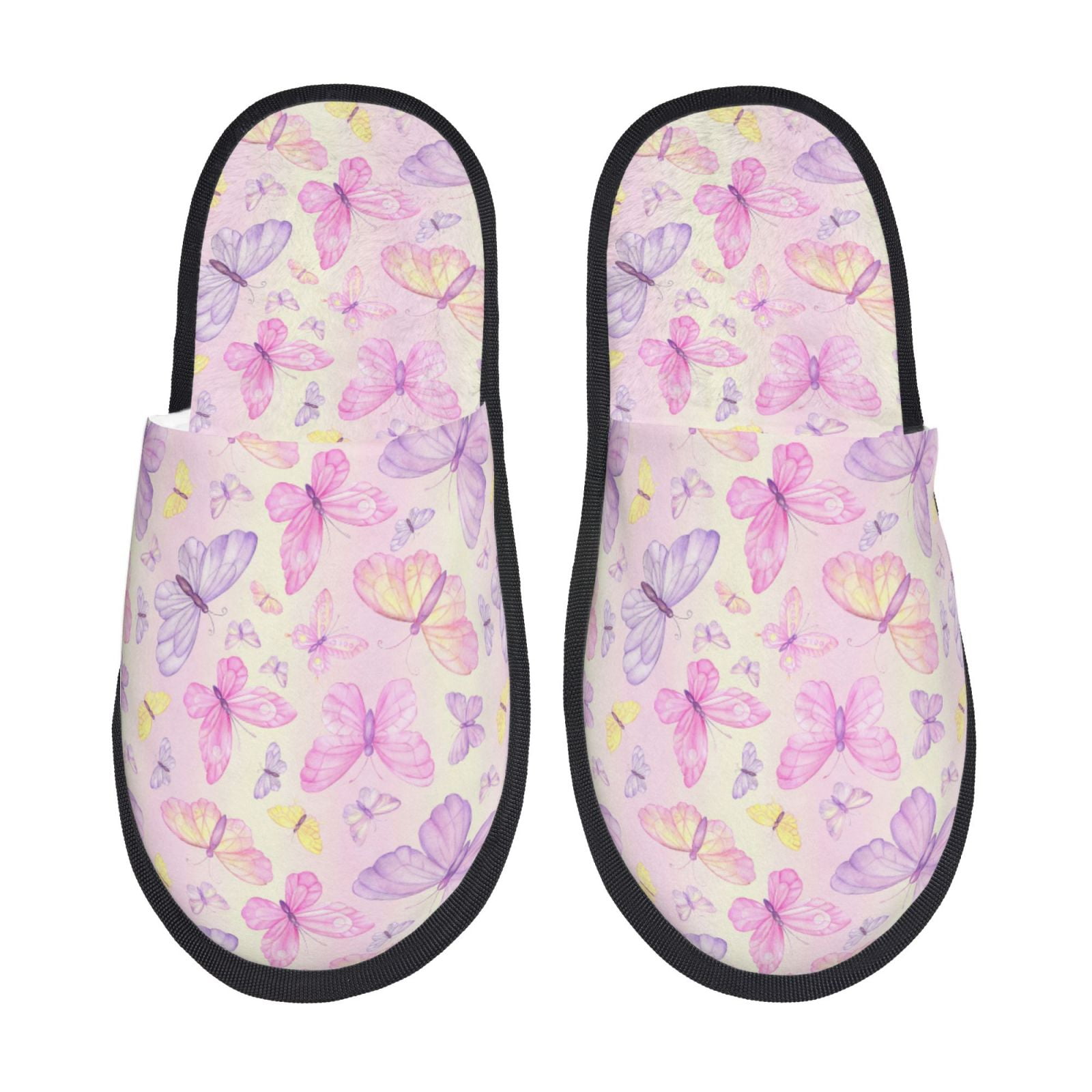 Gukieu colorful Butterflies Print Plush House Slippers, EVA Warm Winter ...