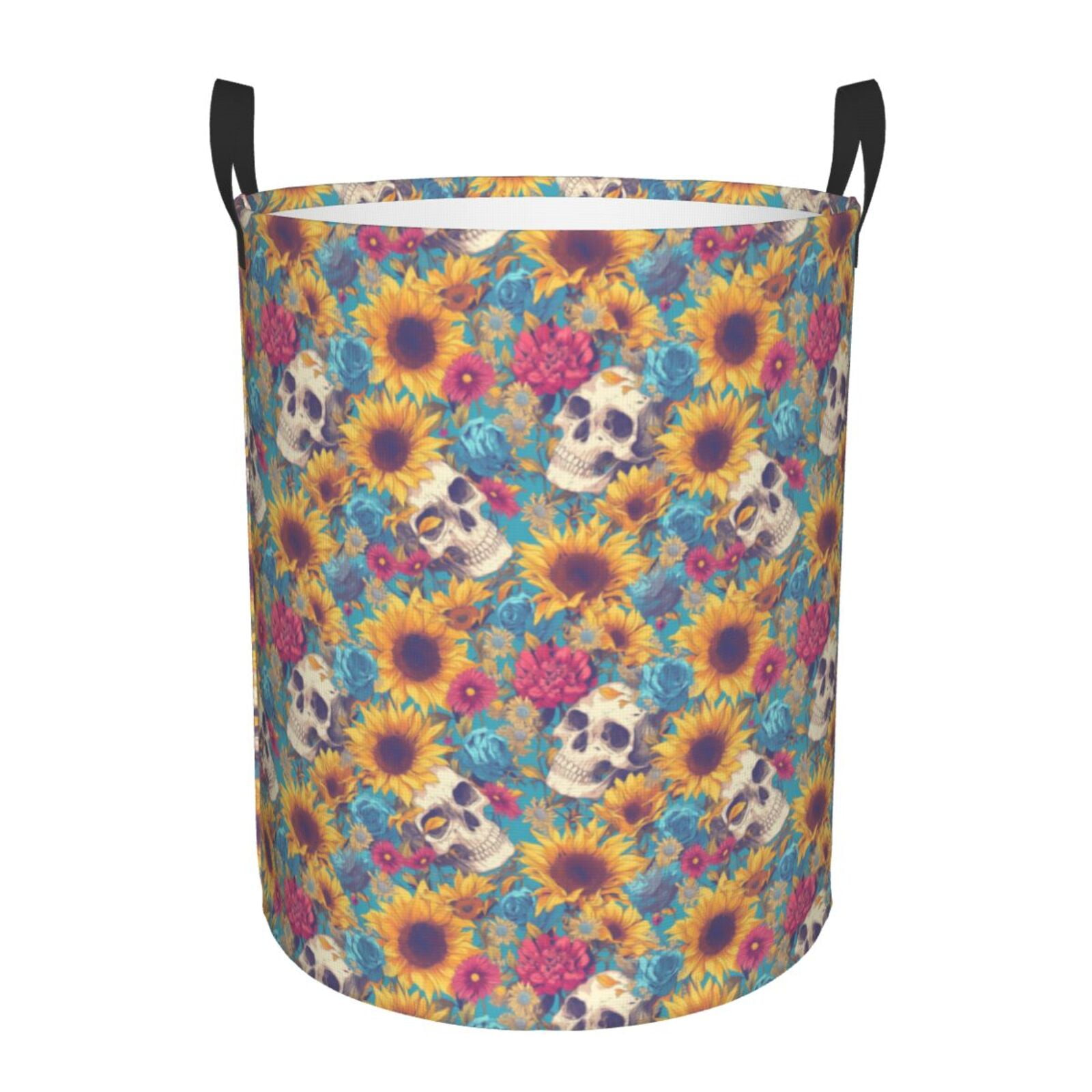 Gukieu colorful Skull sunflower Print Round Dirty Clothes Bag ...