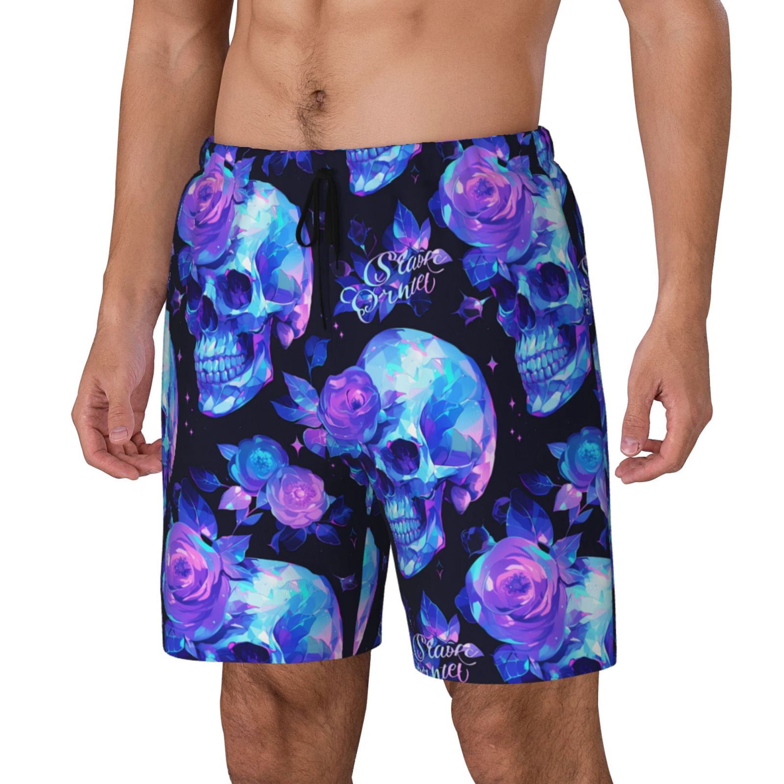 Gukieu cool crystal Skull flower Print Men's Double Layer Sports Swim ...