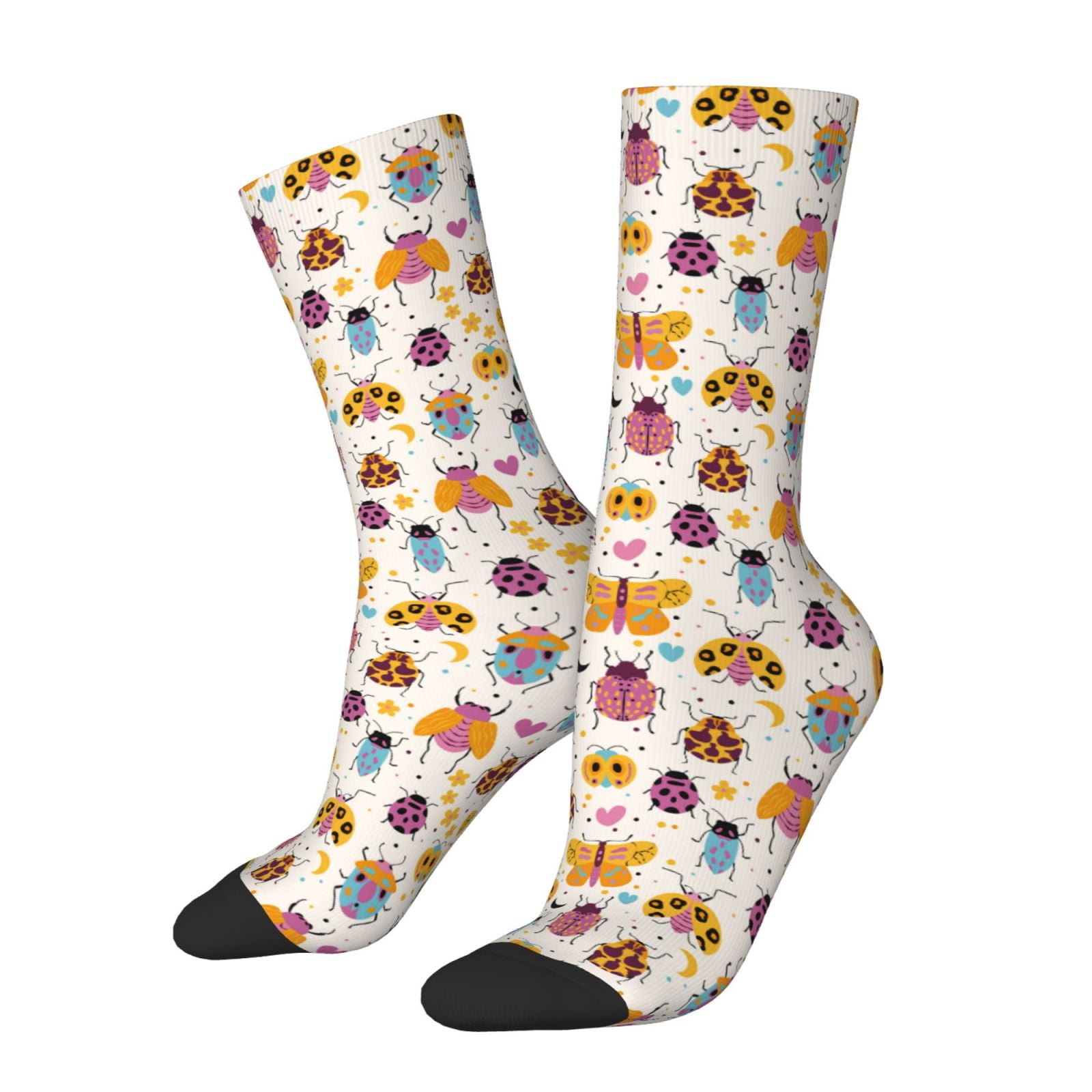 Gukieu cute bugs Print Contrast Color Mid-calf Socks, Sweat-wicking ...