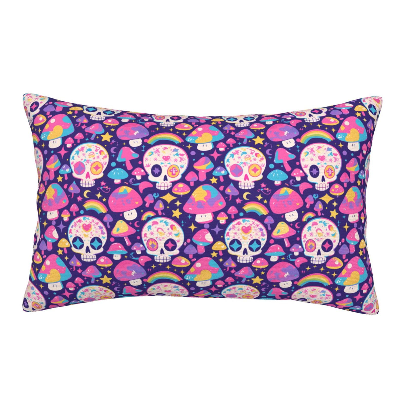 Gukieu cute rainbow mushroom Skull Print Plush Pillow Cover, Hidden ...