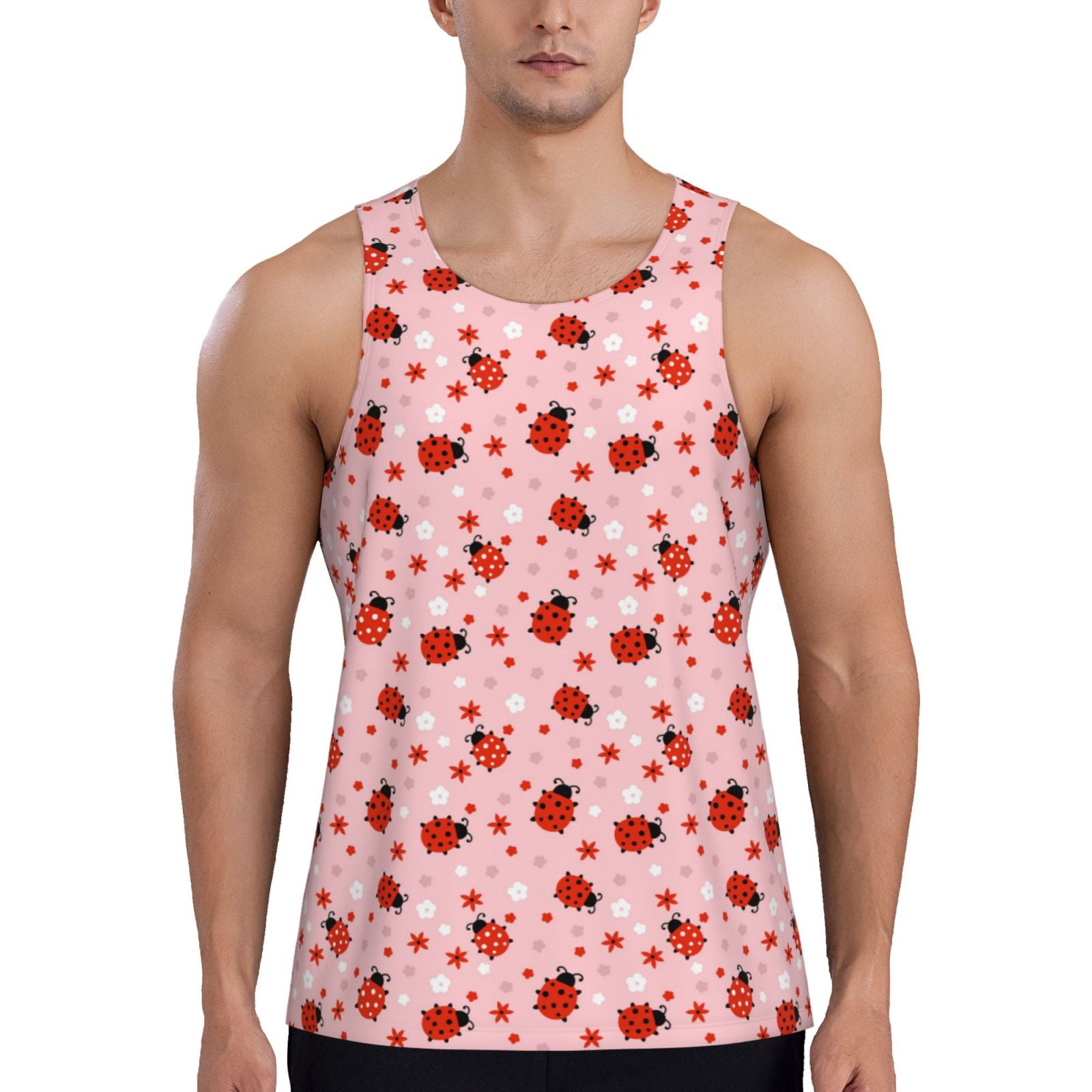 Gukieu flowers and ladybugs Print Men's Quick Dry Fitness Vest, Round ...
