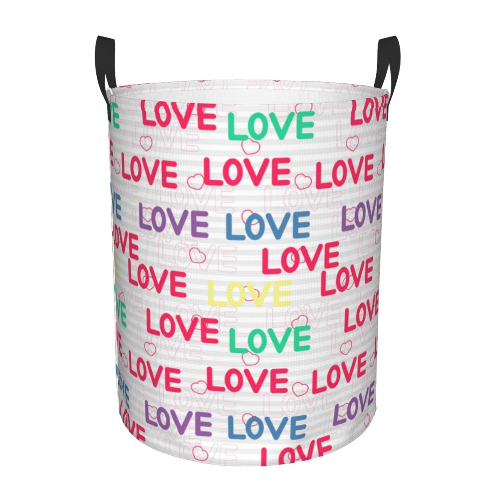 Gukieu gray stripes and hearts Print Round Dirty Clothes Bag ...