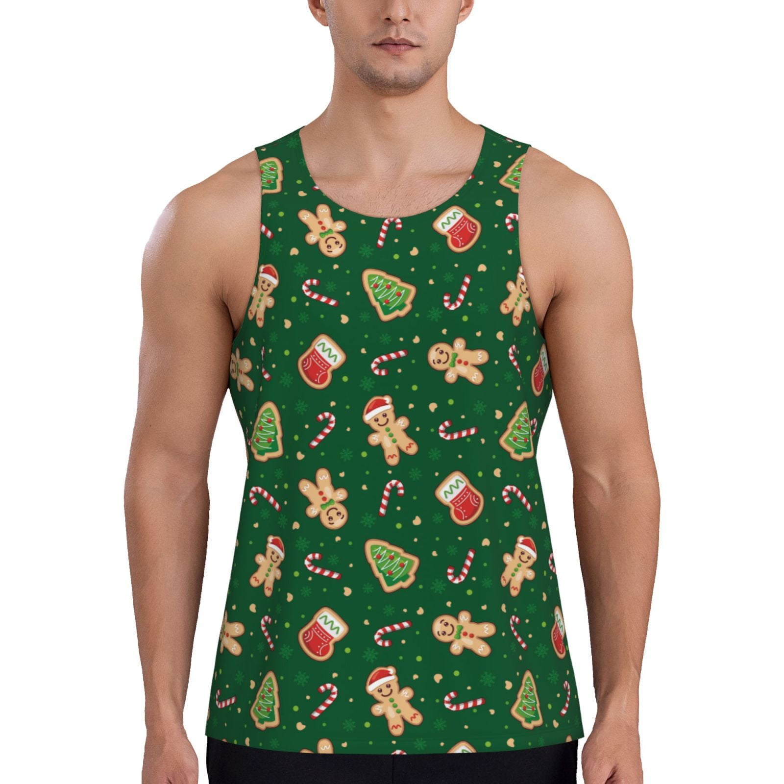 Gukieu green Christmas Element Print Men's Quick Dry Fitness Vest ...