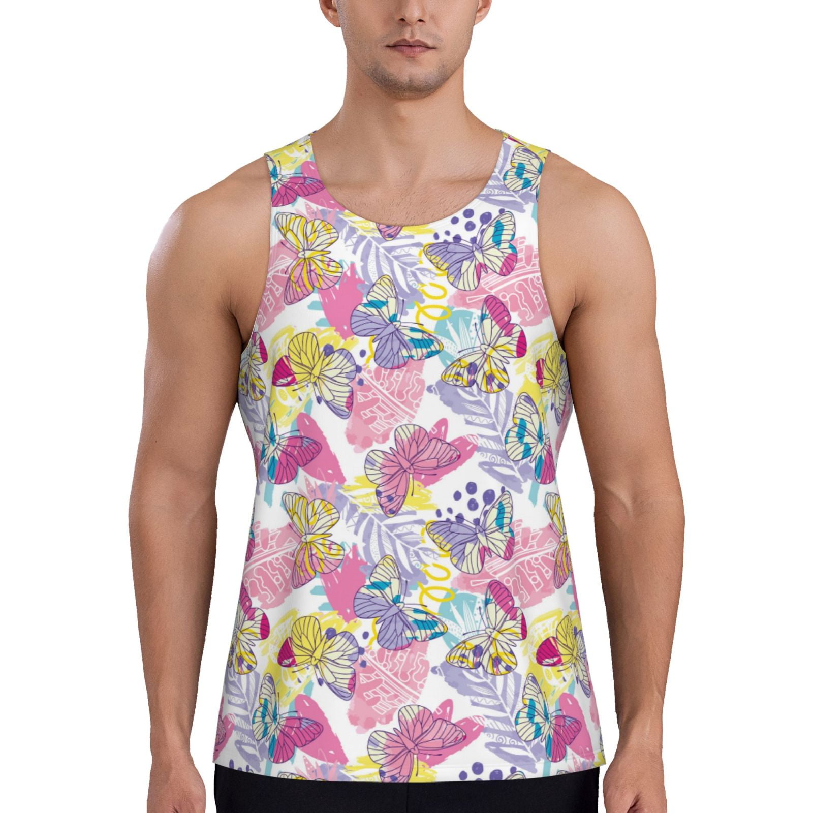 Gukieu hand drawn butterflies Print Men's Quick Dry Fitness Vest, Round ...