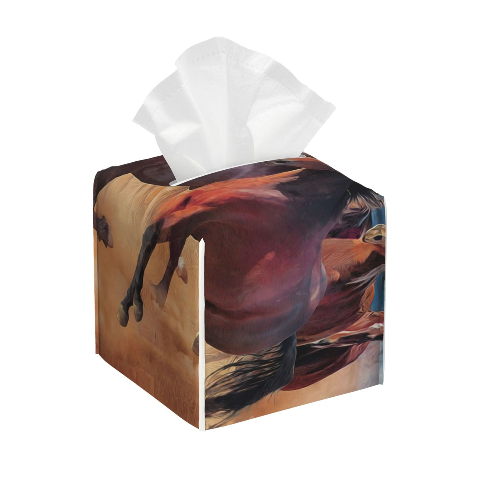 Gukieu a herd of horses Print Leather Tissue Box, PVC Waterproof Velcro ...