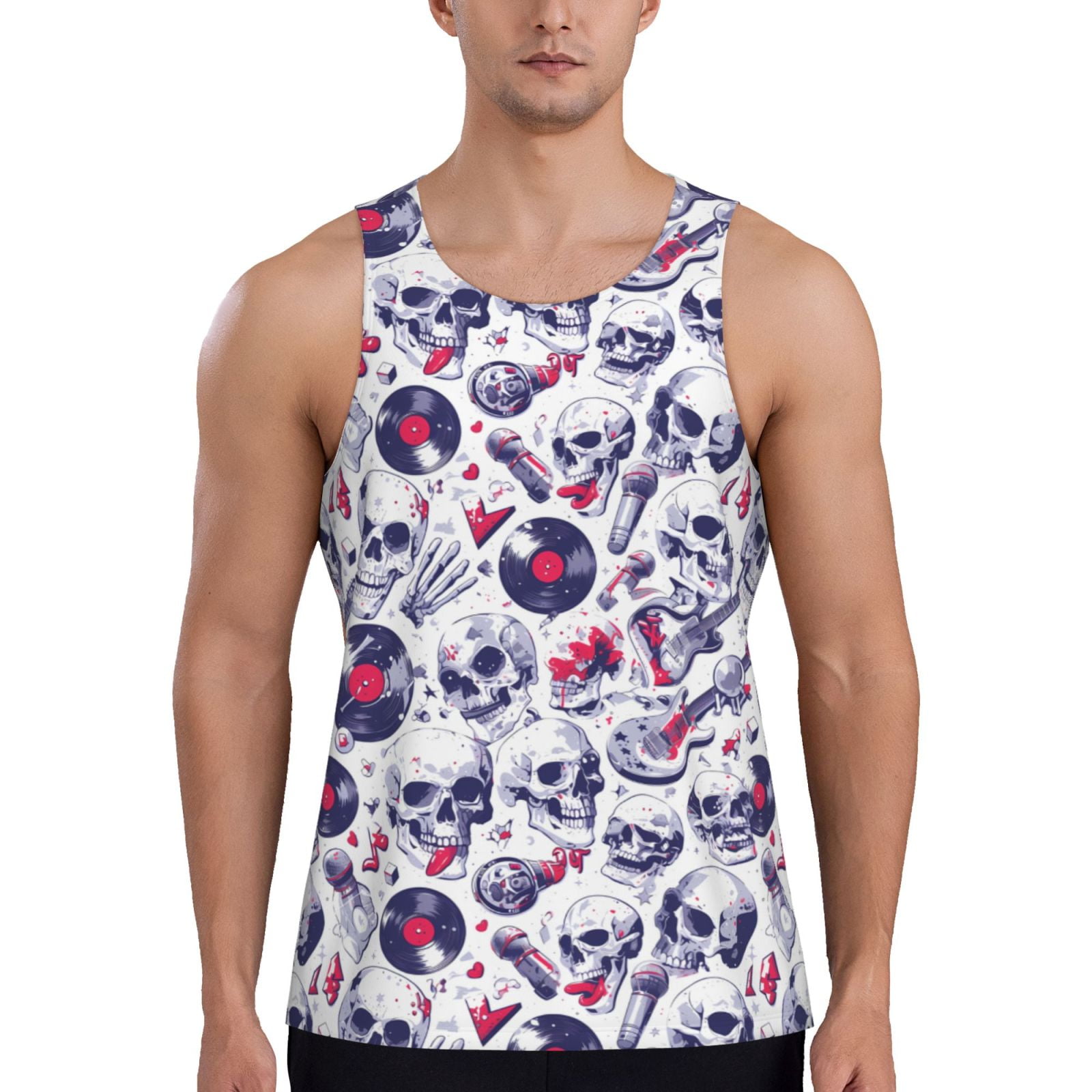 Gukieu music Skull record mike Print Men's Quick Dry Fitness Vest ...