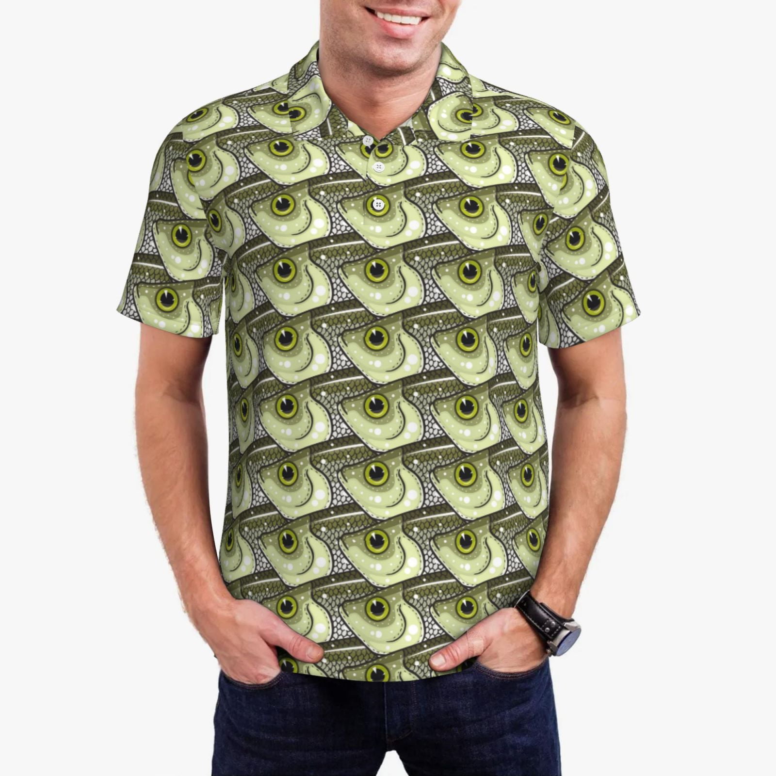 Gukieu pelecus cultratus Print Men's Quick-drying POLO Shirt, Button ...