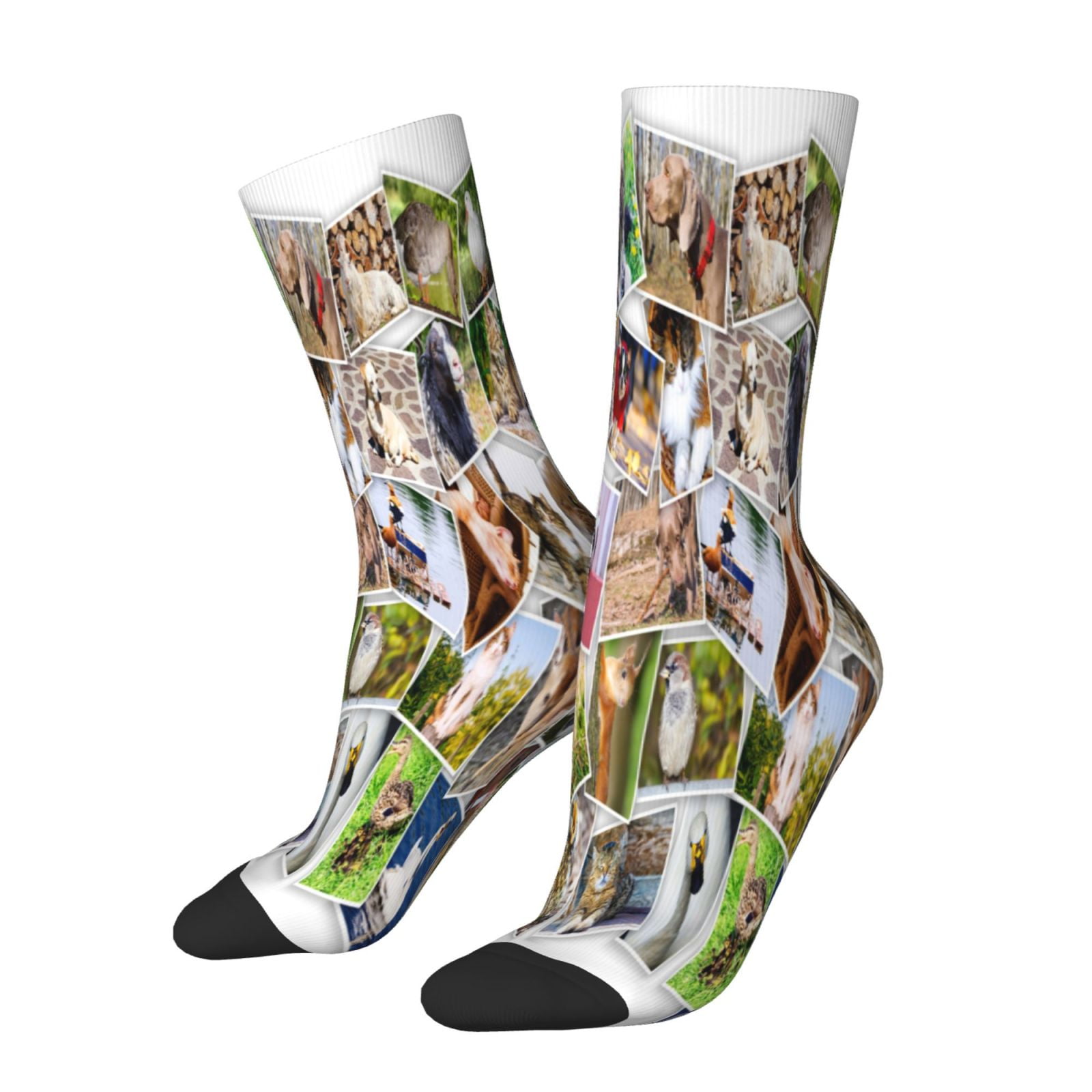 Gukieu pets and birds Collage Print Contrast Color Mid-calf Socks ...