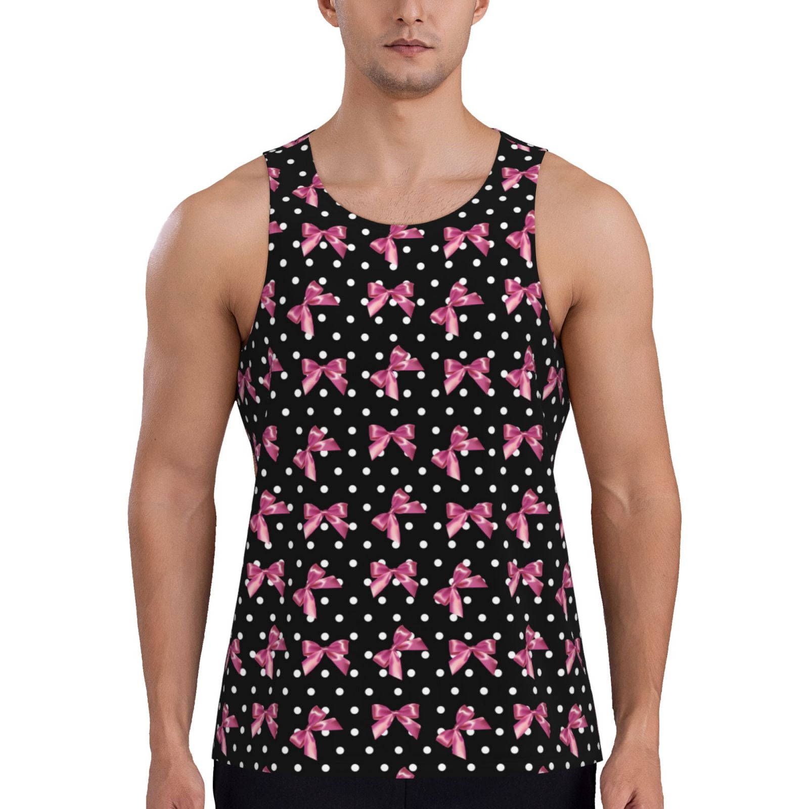 Gukieu polka dot with pink bows Print Men's Quick Dry Fitness Vest ...