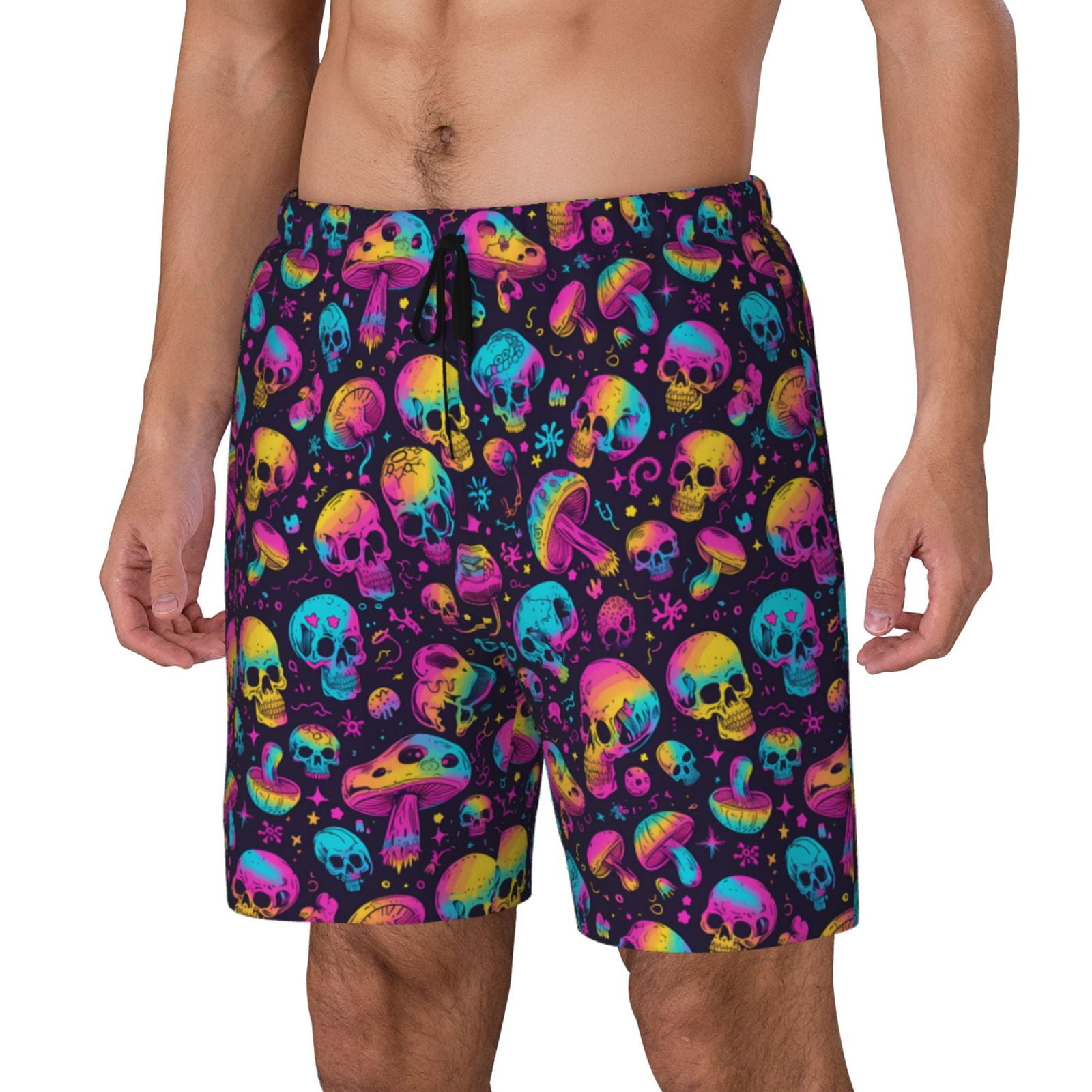 Gukieu rainbow color mushroom Skull Print Men's Double Layer Sports ...