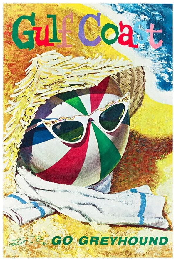 Gulf Coast - Greyhound Bus Line - 1960s Vintage US Travel Poster ...