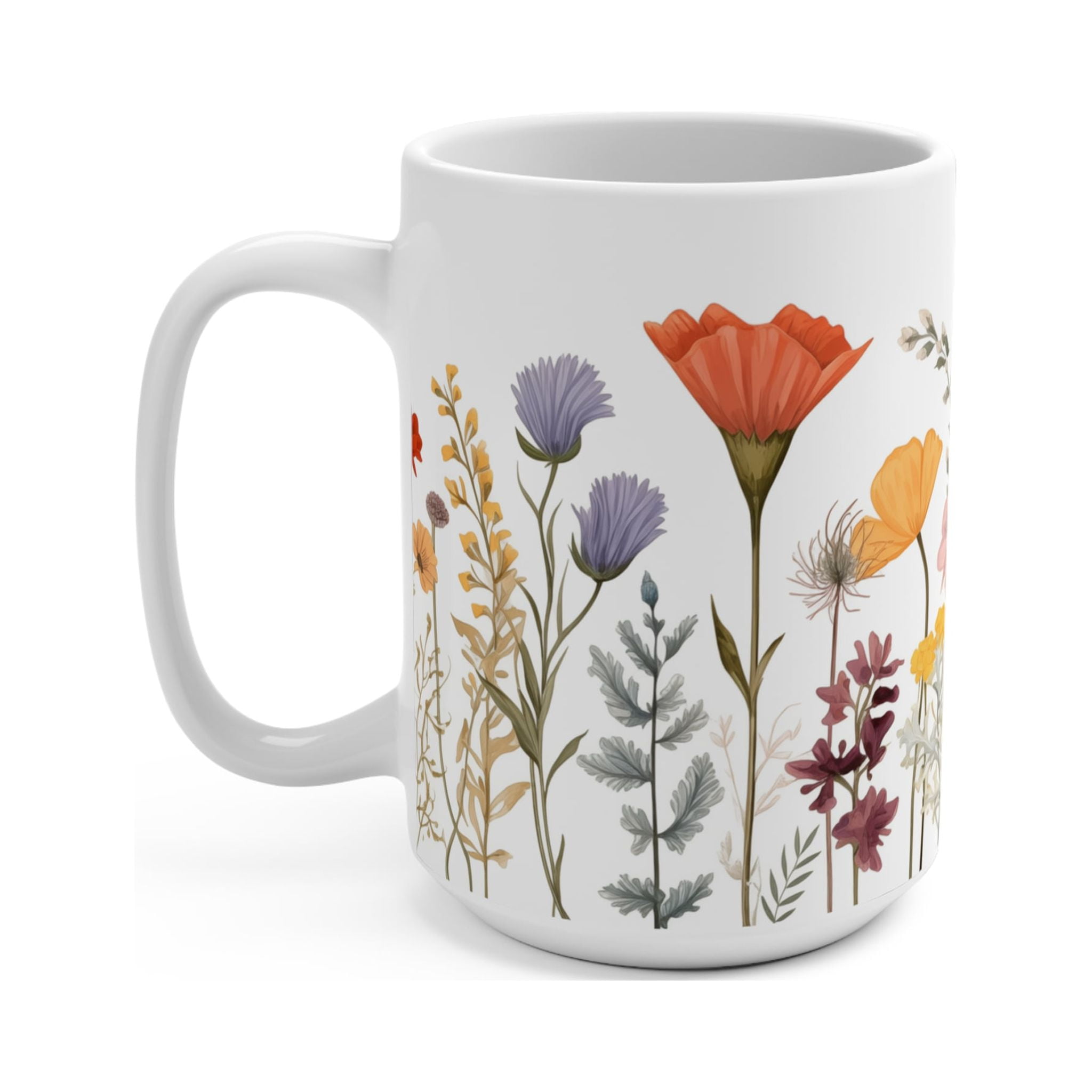 Gulf Coast Online Boho Wildflower Floral Mug 15oz, White Ceramic Tea ...